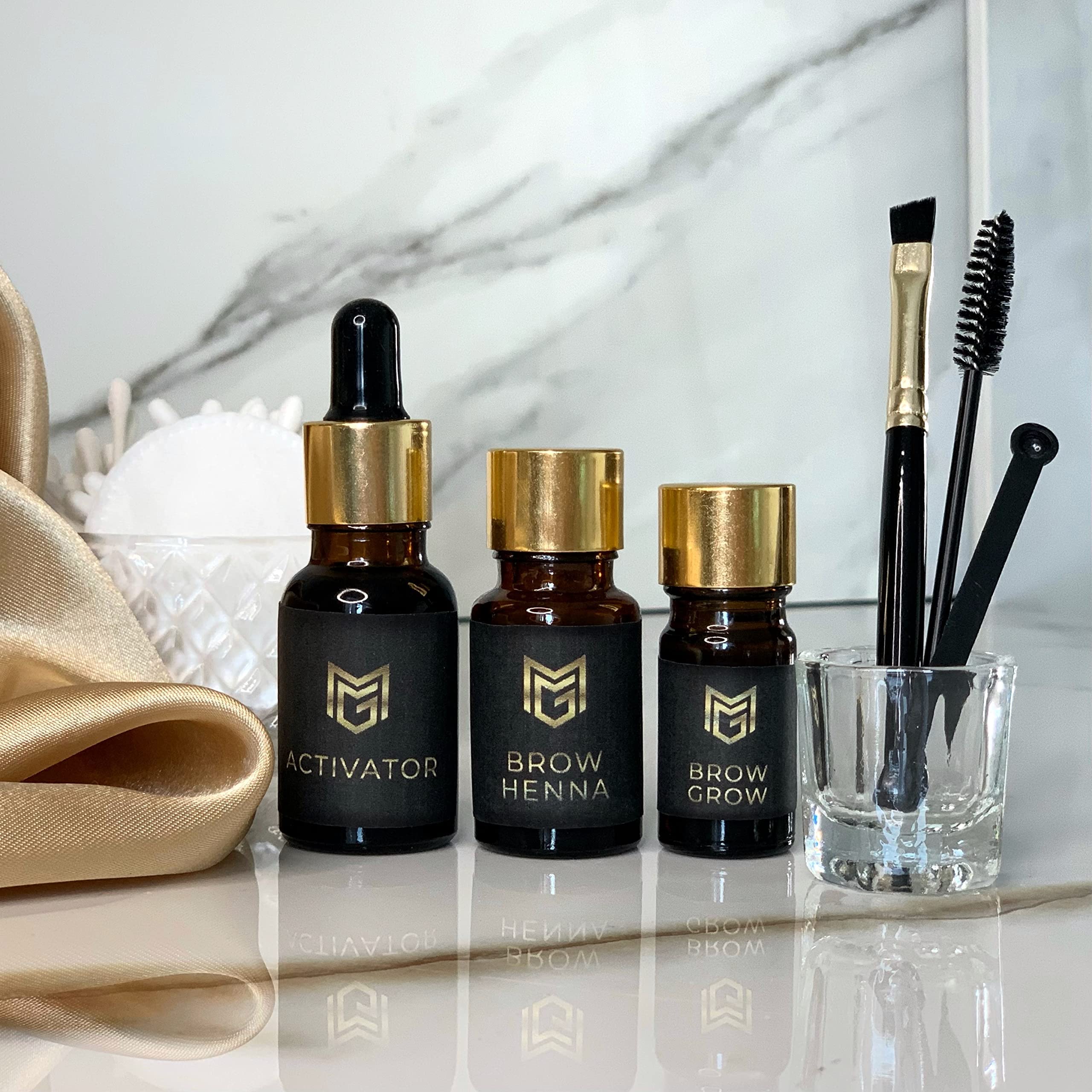 Eyebrow Henna Tint Kit Dyes Brow Hair | BONUS VIDEO TUTORIAL | Professional Salon & At Home DIY Brow Coloring kit | Vegan Cruelty Free | Complete Kit Instant Semi Permanent Coloring | MG COSMETICS