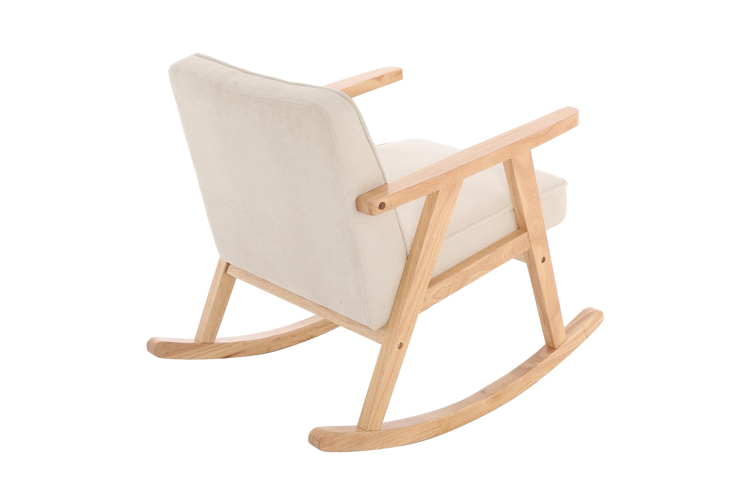 JEEOHEY Nursery Rocking Chair, Modern Upholstered Button Tufted Teddy Fabric Rocker Glider Chairs Single Sofa Armchair w/Solid Wood Legs, Side Pockets for Nursery Room, Living Room, White