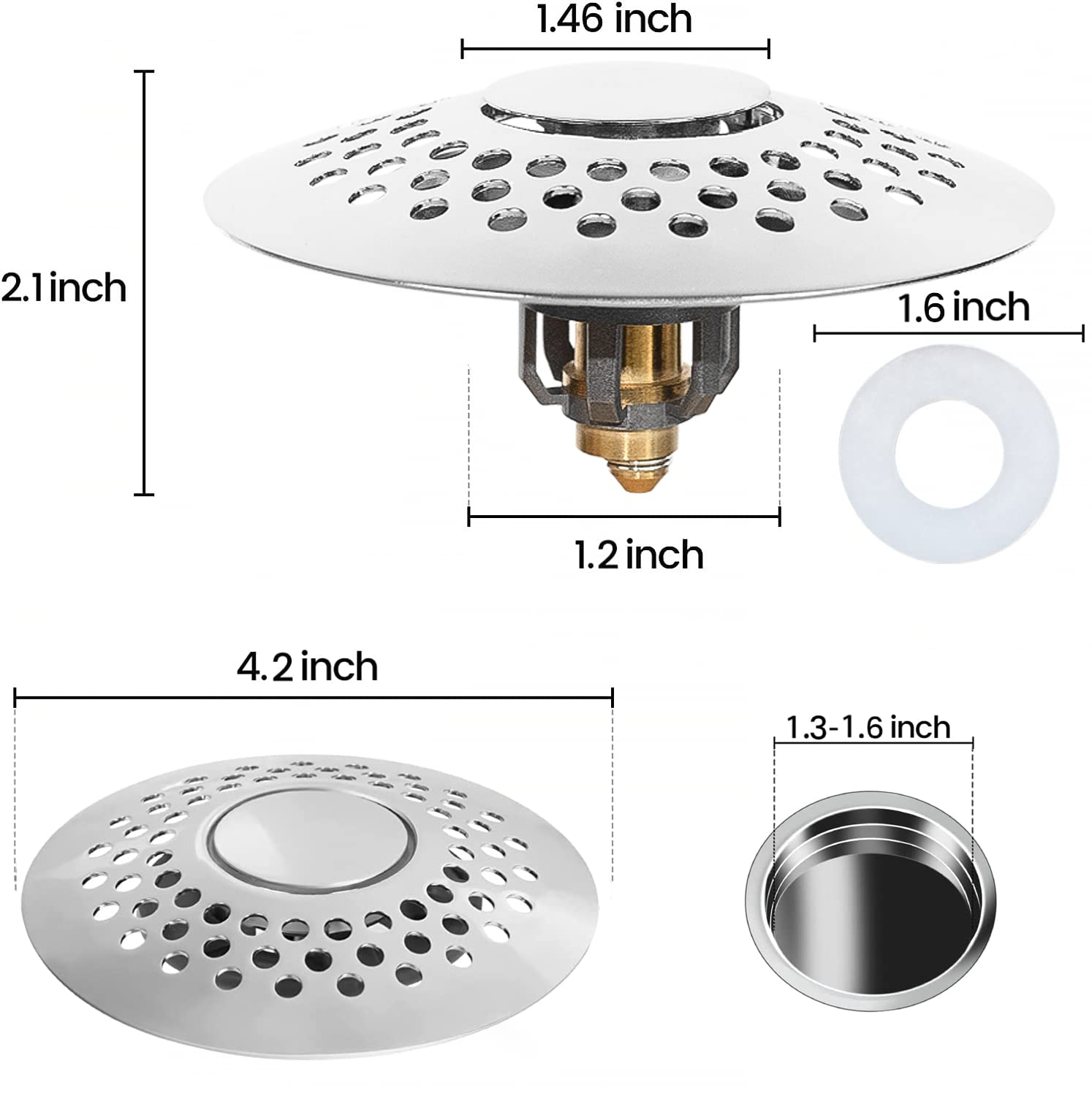 Haftaby Universal Bathtub Stopper with Drain Hair Catcher/Upgraded Bathroom Shower Drain Hair Trap/Pop-Up Drain Filter for 1.3-1.6 Inch
