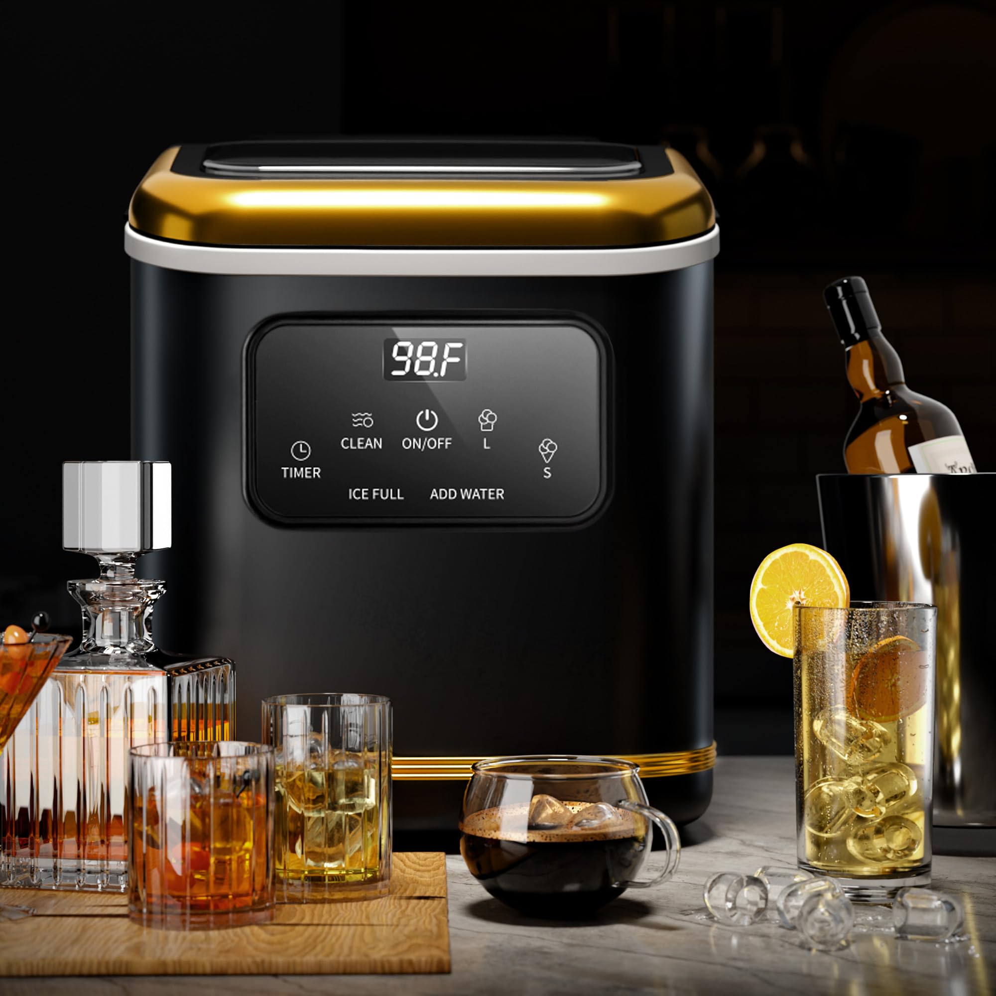 Kismile Ice Makers Countertop, Portable Ice Maker Machine with Handle, 28lbs/24Hrs, 6Mins/9 Pcs Ice Cubes, Self-Cleaning Ice Maker with Ice Basket/Scoop,Countertop Ice Makers for Home & Kitchen(Black)