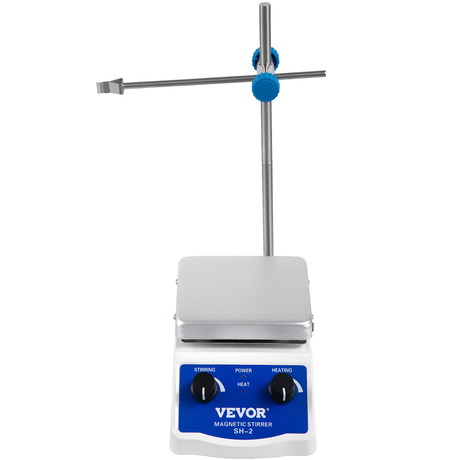 VEVOR SH-2 Magnetic Stirrer, 0-2000 RPM, 1000ml Mixing Capacity Laboratory Magnetic Stirrer Hotplate w/Stand, 180W Heating Power & 380°C Max Heating Temperature, for Lab Liquid Mixing Heating