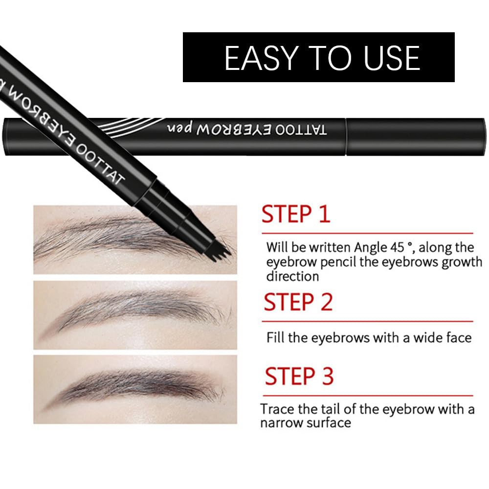 Eyebrow Pen Micro 4 Point Brow Pen,Microblading Waterproof Eyebrow Pen,Liquid Brow Pencil with a Micro-Fork Tip Applicator Creates Natural Looking Brows Effortlessly and Stays on All Day