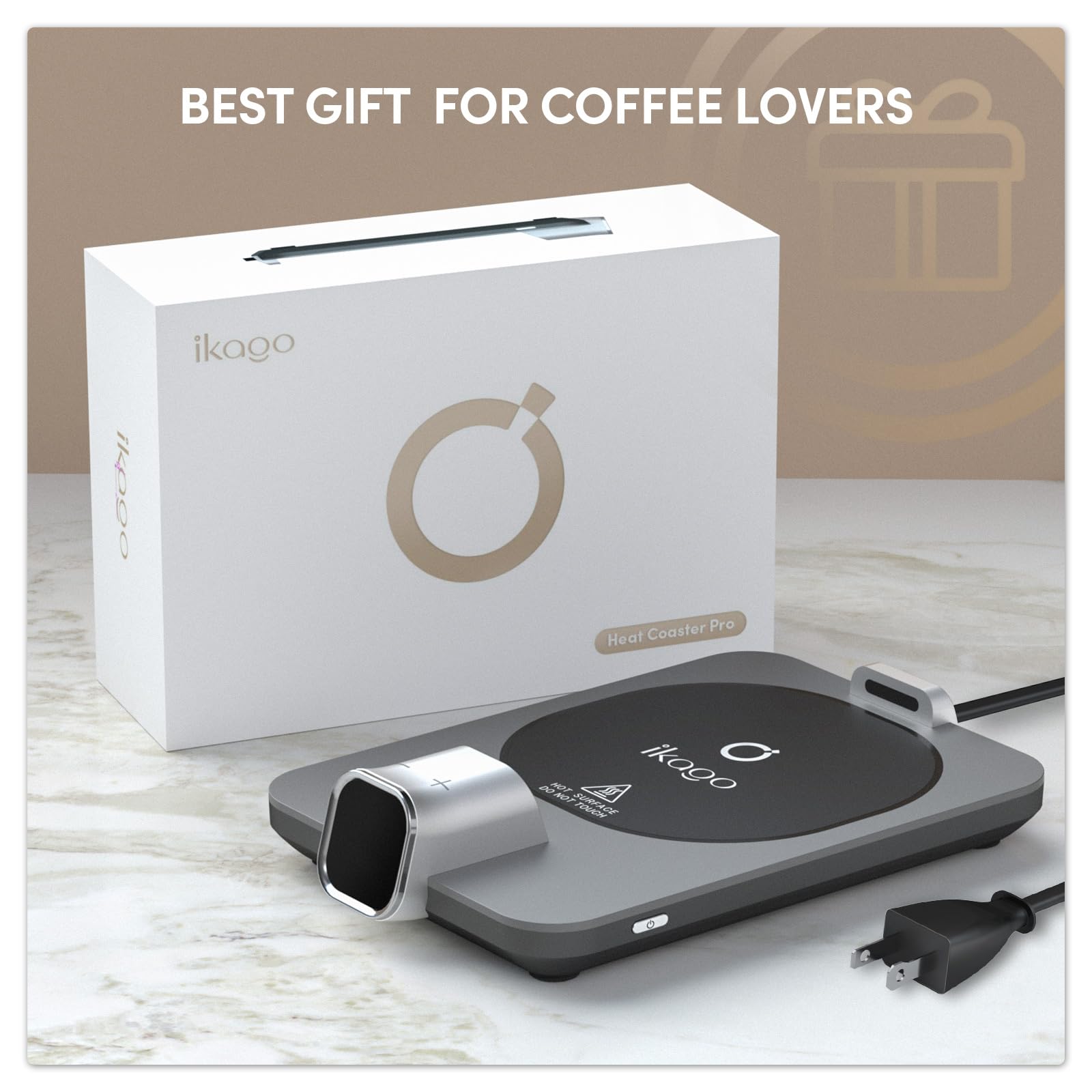 ikago Smart Mug Warmer Plate No Sound - Accurate 1β Temperature Control with Cup Sensing, Digital Display, Auto Shut-Off, Perfect for Desk & Cool Birthday Gifts for Women and Men
