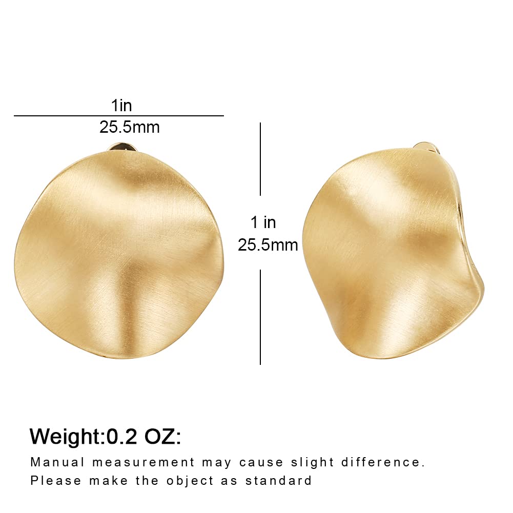 Gold Clip on Earrings for Women Disc Hammered Stud Clip Earrings