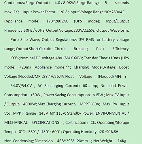 GOWE 16kw Solar inverter system 48v 230v with 80a mppt solar charger battery charger