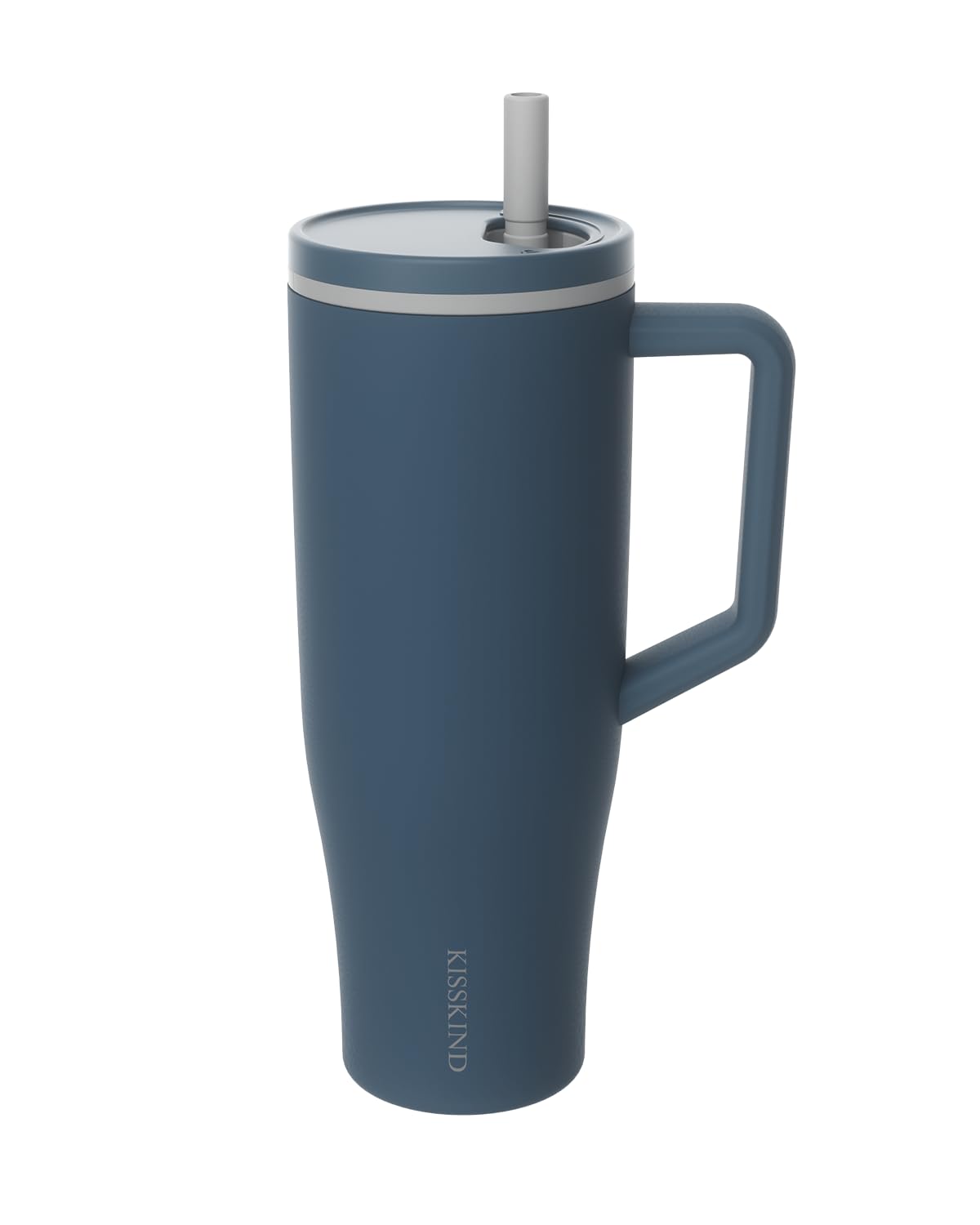 KISSKIND 40 oz Tumbler with Handle and Straw, 100% Leakproof Stainless Steel Vacuum Insulated Cup Travel Coffee Mug Water Bottle, Cup Holder Friendly, Rubber Base, Gifts for Women Men (Prussian Blue)