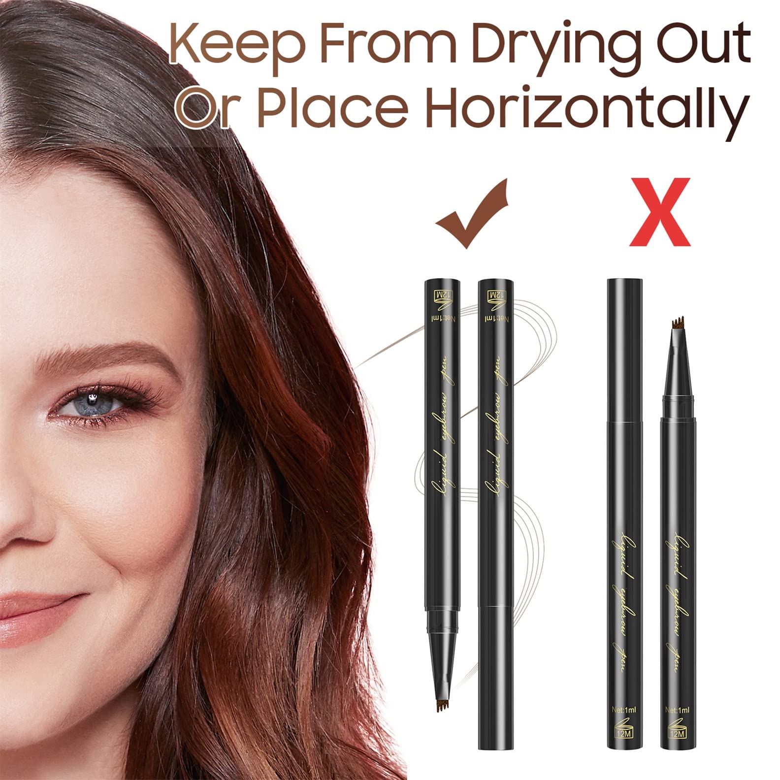 Eyebrow Pencil For Eye Makeup - Microblading Waterproof Eyebrow Pen, Liquid Brow Pencil With 4 Micro-Fork Tip, Long-Lasting Smudgeproof Create Natural Eyebrow Hair Stays on All Day (Dark Brown)