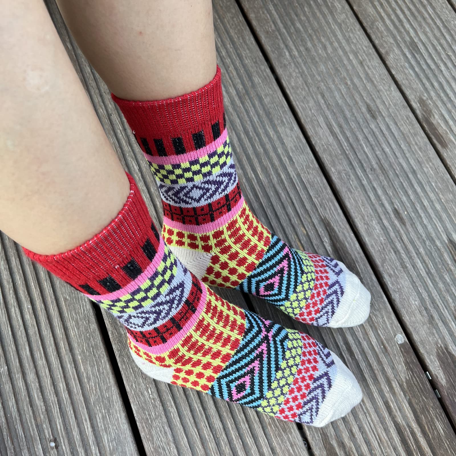 Fly love 5 Pairs Womens Vintage Wool Socks Winter Warm Hiking Thick Thermal Boot Crew Comfy Sock 5-8 (Style B)