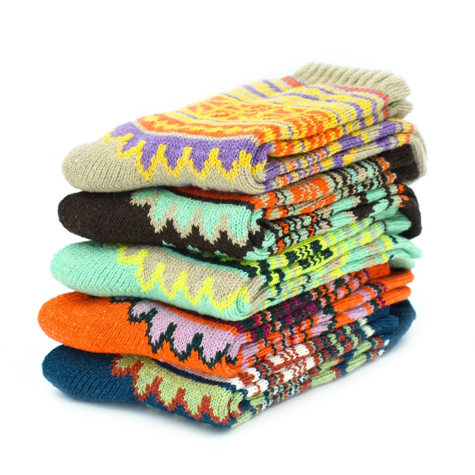 Fly love 5 Pairs Womens Vintage Wool Socks Winter Warm Hiking Thick Thermal Boot Crew Comfy Sock 5-8 (Style C)