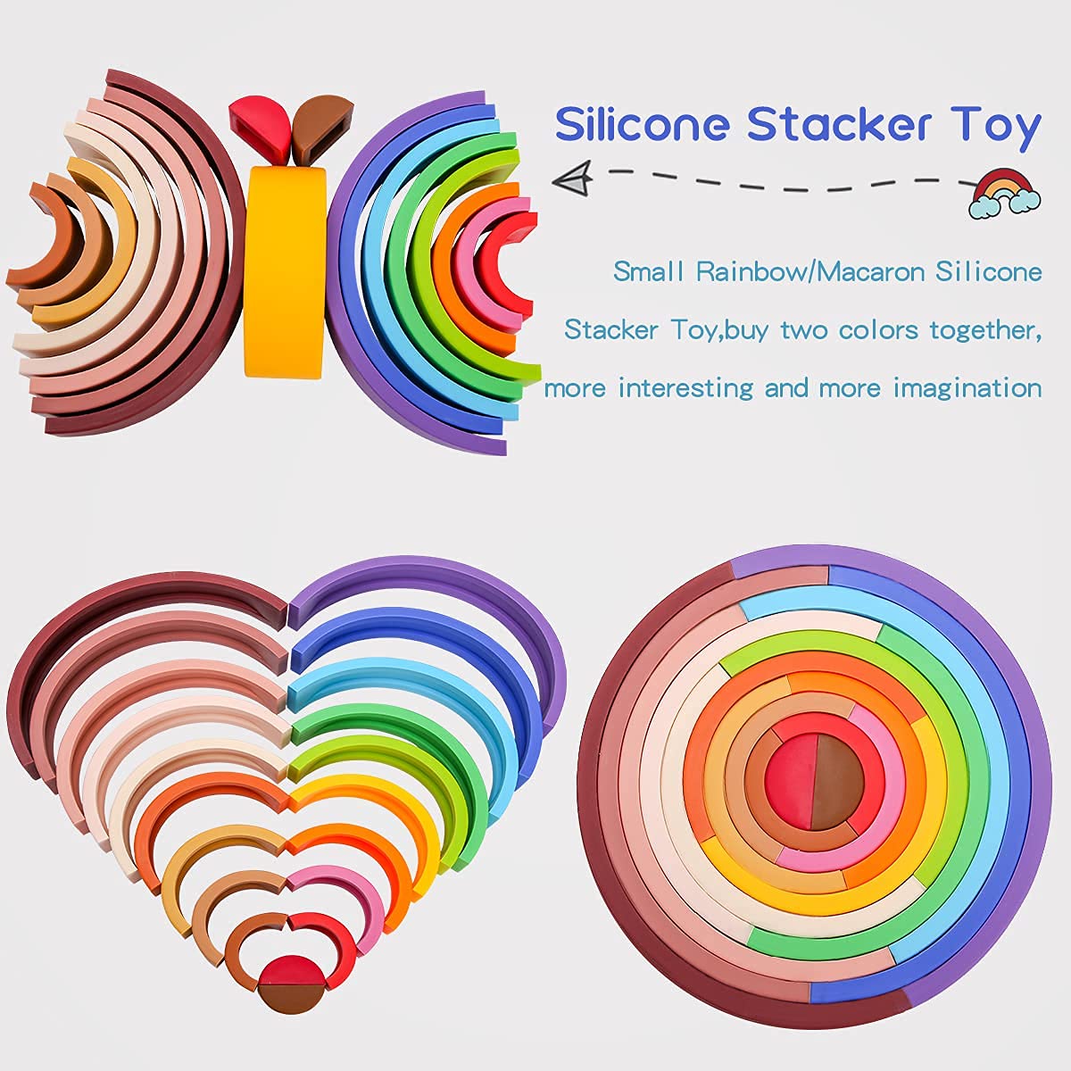 Youuys Silicone Rainbow Stacking Toy - 10 Pcs Rainbow Stacker Building Blocks Montessori Toys for Toddlers