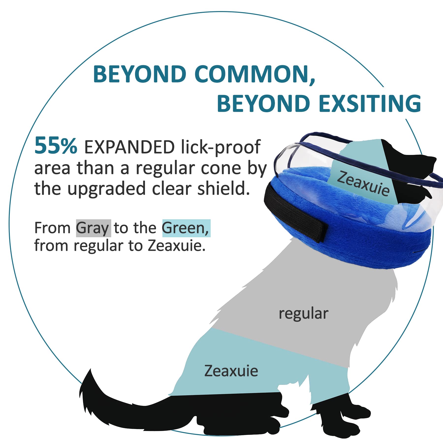 Zeaxuie Soft Inflatable Dog Cone Collar for Dogs After Surgery with Enhanced Anti-Licking for Unrestricted in Daily Life, Pack of One, Blue (Size 2)