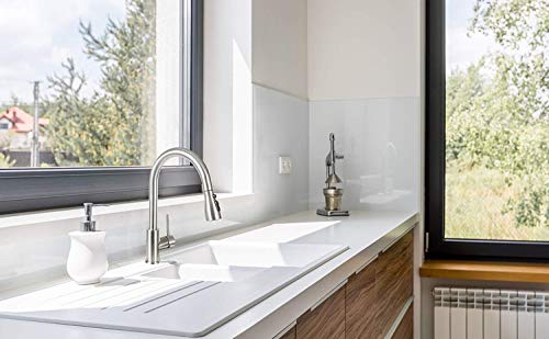 Kitchen Faucet with Pull Down Sprayer,Single Handle Kitchen Sink Faucet with Pull Out Sprayer,High Arc,Stainless Steel Kitchen Faucets with Deck Plate,Brushed Nickel KC-98001BS