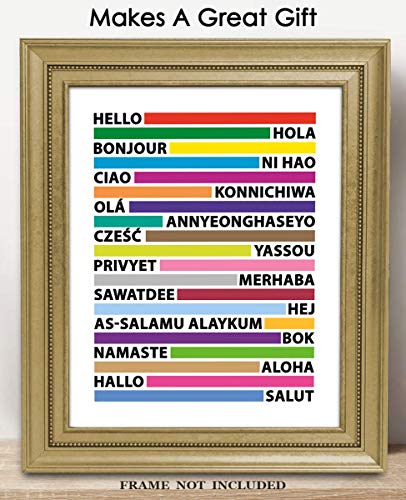 Hello In Different Languages Typography Wall Art Print: 8x10 Unframed Chic, Boho & Modern Posters for Office, Classroom, Dorm, Living Room & Bedroom Decor - Gift Idea for Students, Teachers
