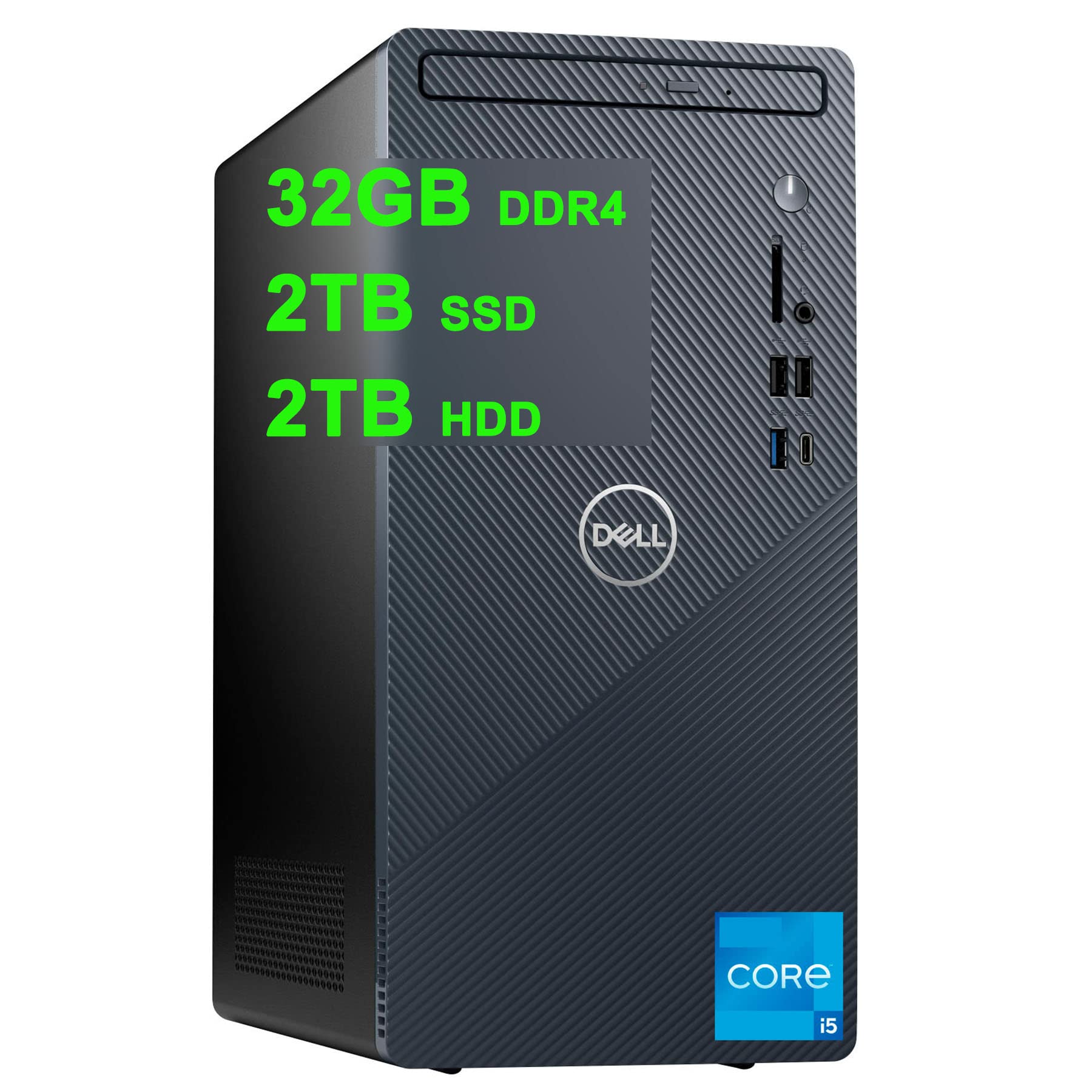Dell Inspiron 3910 Business Desktop Computer I 12th Gen Intel 6-core i5-12400 Processor I 32GB DDR4 2TB SSD + 2TB HDD I Intel UHD Graphics 730 I DisplayPort HDMI DVD-RW Bluetooth Win11