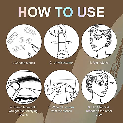 Eyebrow Stencil Kit, One Step Brow Powder Stamp Makeup with 10 Reusable Eyebrow Stencils&2 Eyebrow Pen Brushes, Professional Waterproof Brow Powder Stamp (Dark Brown)