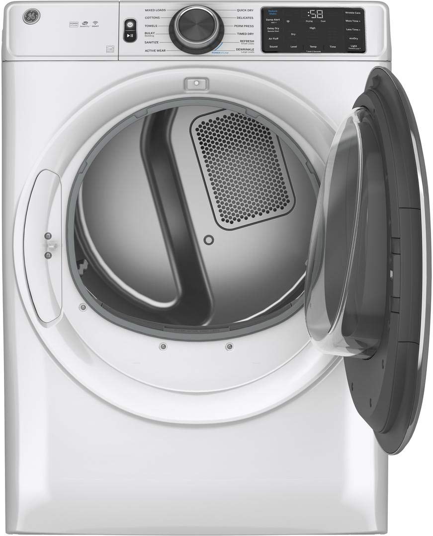 GE GFD65GSSNWW 28" Front Load Gas Dryer with 7.8 cu. ft. Capacity Powersteam Built-in WiFi Sanitize Cycle and Vent Sensor in White