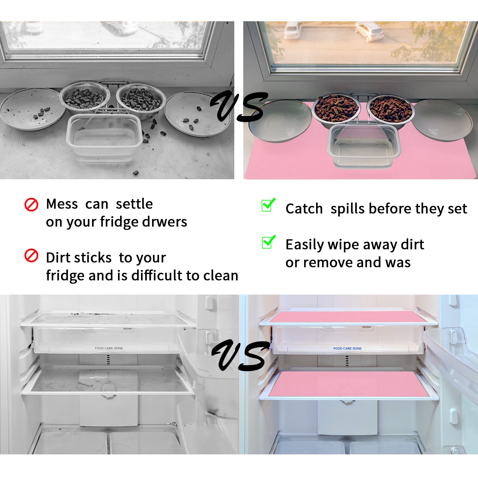 Ganwawo 4Pcs Refrigerator Liners,Washable Silicone Refrigerator Mat,Placemats for Dining Table,Suitable for Drawer/Cabinet Shelf Mat/Dinner Mat, Can Cut Refrigerator mat (Pink)