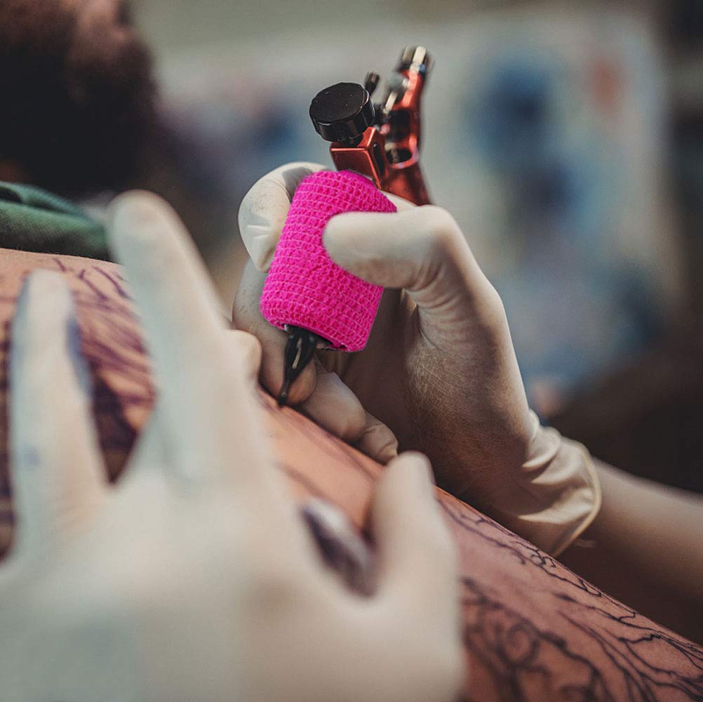 VideoPUP Tattoo Grip Cover Wrap,40PCS Disposable Cohesive Tattoo Grip Cover Elastic Bandage for Tattoo Machine Tattoo Grip Accessories(Phosphor Pink)