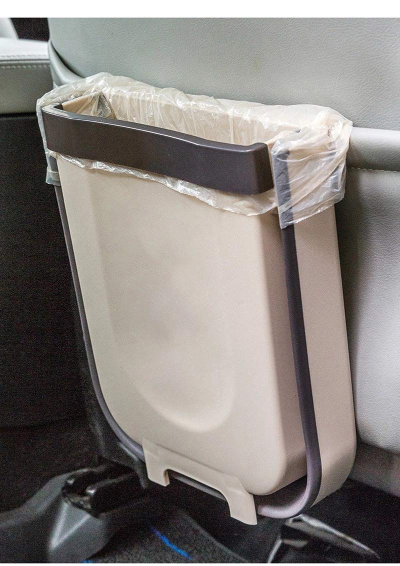 VidiGi -2 Pack Brown Hanging Trash Can | Small Waste Basket Garbage Bin 2.4 Gallon | Collapsible Mini Garbage Bin Bedroom Bathroom | Wall Mounted Folding Waste Bin Kitchen Cabinet Door Hanging