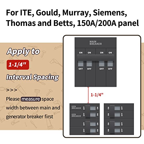 Generator-Interlock Kit for Siemens Murray - 150 or 200 amp Panels, 1-1/4β Spacing Between Main Breaker & Generator Circuit Breaker, Professional Interlock Kit for ITE, Gould, Thomas, Betts, Siemens