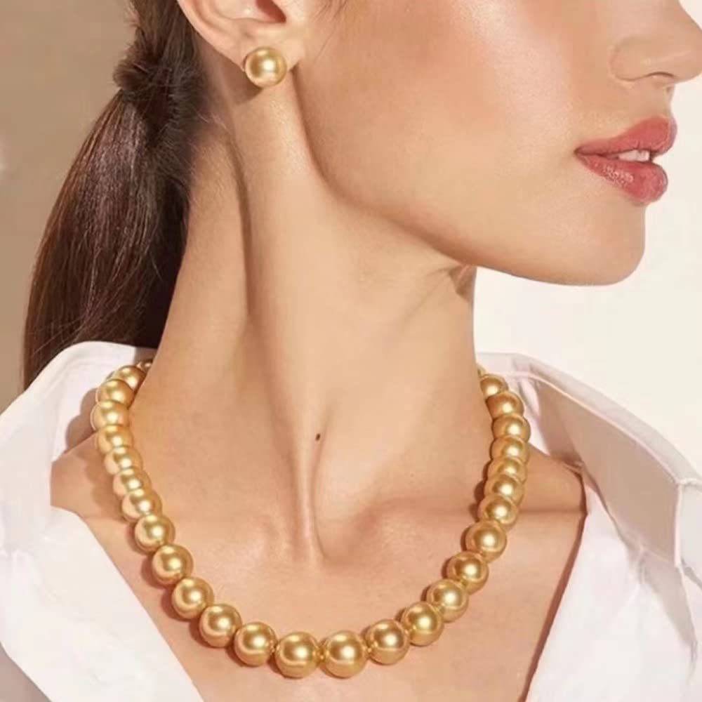 Gold, Malachite green,White Freshwater Genuine Cultured Pearl Necklace for Women in AAAA Quality,length(46cm18.1 in)