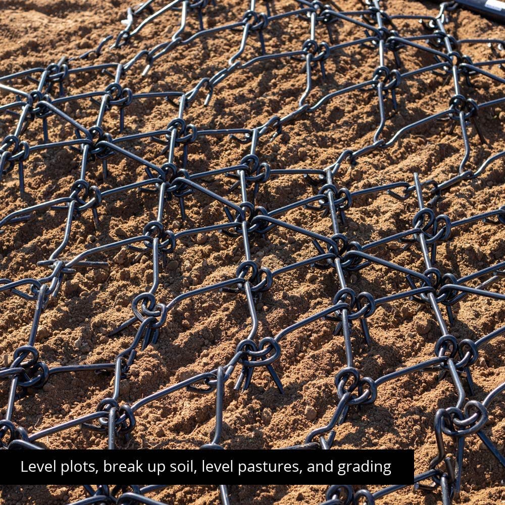 Titan Attachments Heavy Duty Drag Harrow 7 FT x 8 FT Leveling Grading Steel Mesh, 3/8in Tines, Tow Behind Agricultural-Style Drag