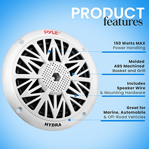 Pyle 5.25 Inch Dual Marine Speakers - 2 Way Waterproof and Weather Resistant Outdoor Audio Stereo Sound System with 150 Watt Power, Poly Carbon Cone, Cloth Surround and Low Profile Design - 1 Pair