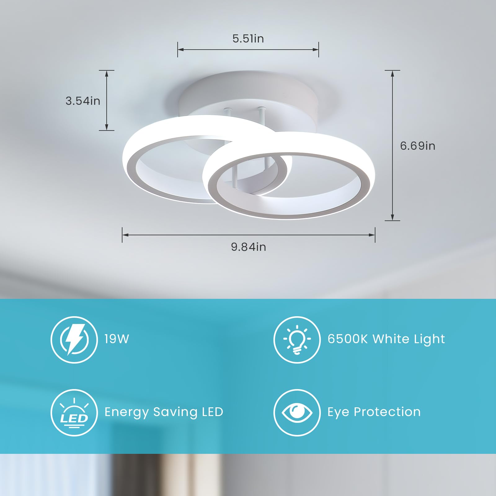 DELIPOP Modern LED Ceiling Light, 6500K Cool White Round LED Ceiling Light, Black Small Hallway Light Simple Close to Ceiling Light Fixture for Bedroom, Corridor, Kitchen, Dining Room