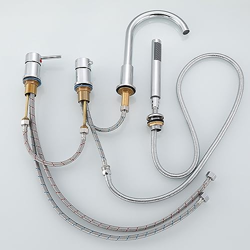 Kitchen Sink Faucet,Bathroom Faucets, Bath Shower Mixer Tap Single Lever Hot and Cold Water Tub Tap with Handheld Shower Head Brass Bath Taps with Shower Mixer for Bathroom/Black