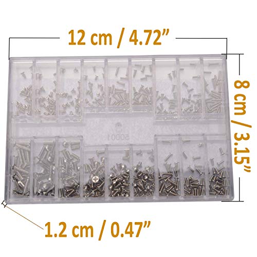 HOTMMGR Small Screws Assortment Kit 18 Kinds M1.2 / M1.4 / M2.0 Tiny Micro Screws Set for Glasses Watches (Silver)