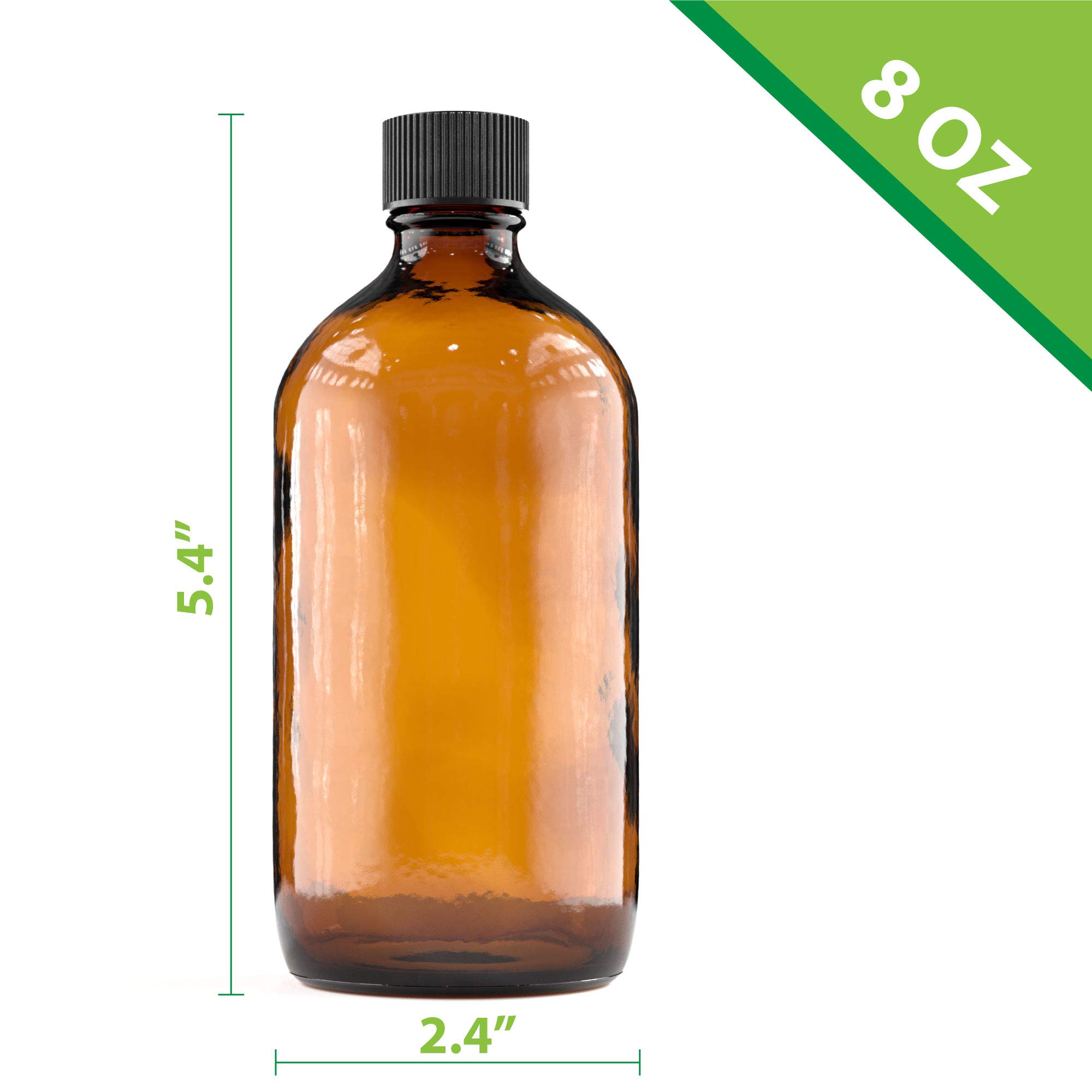 VINEVIDA 8 oz Amber Glass Bottles - 50 Pack Amber Boston Glass Bottles With Poly Cap - Bulk Glass Bottles - Empty Tincture Bottles for Essential Oils, Lab Chemicals, and Perfumes - Refillable Bottles