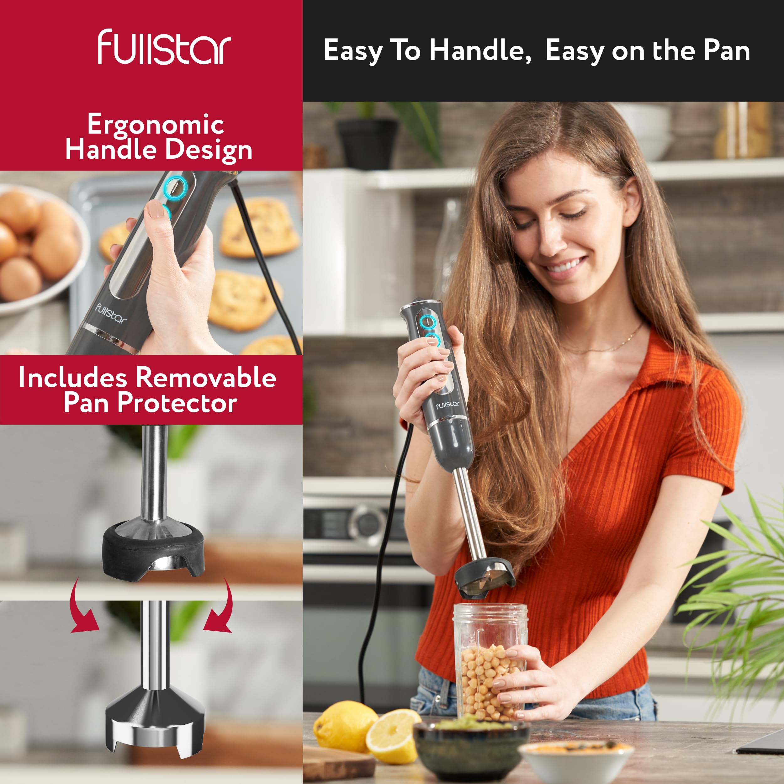 Immersion Blender Set, Hand Blender Electric, Immersion Blender Handheld, 9-Speed, 500W Handheld Blender - Hand Blenders Immersion, Hand Mixer Electric Blenders, Smoothie Blender (3-in-1, Gray)