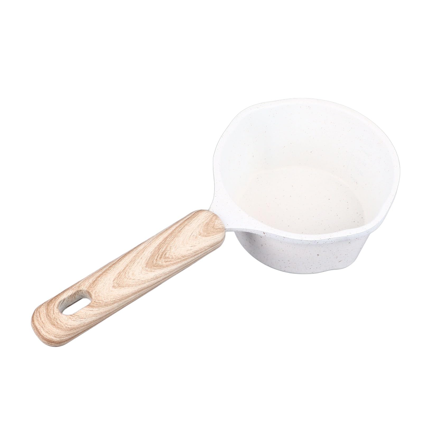 Kitchen Stovetop Sauce Frying Pan, Aluminum Nonstick Sauce Pot with Pour Spouts and Wooden Handle for Pouring Oil Heating Boiling Milk Frying Eggs (White)