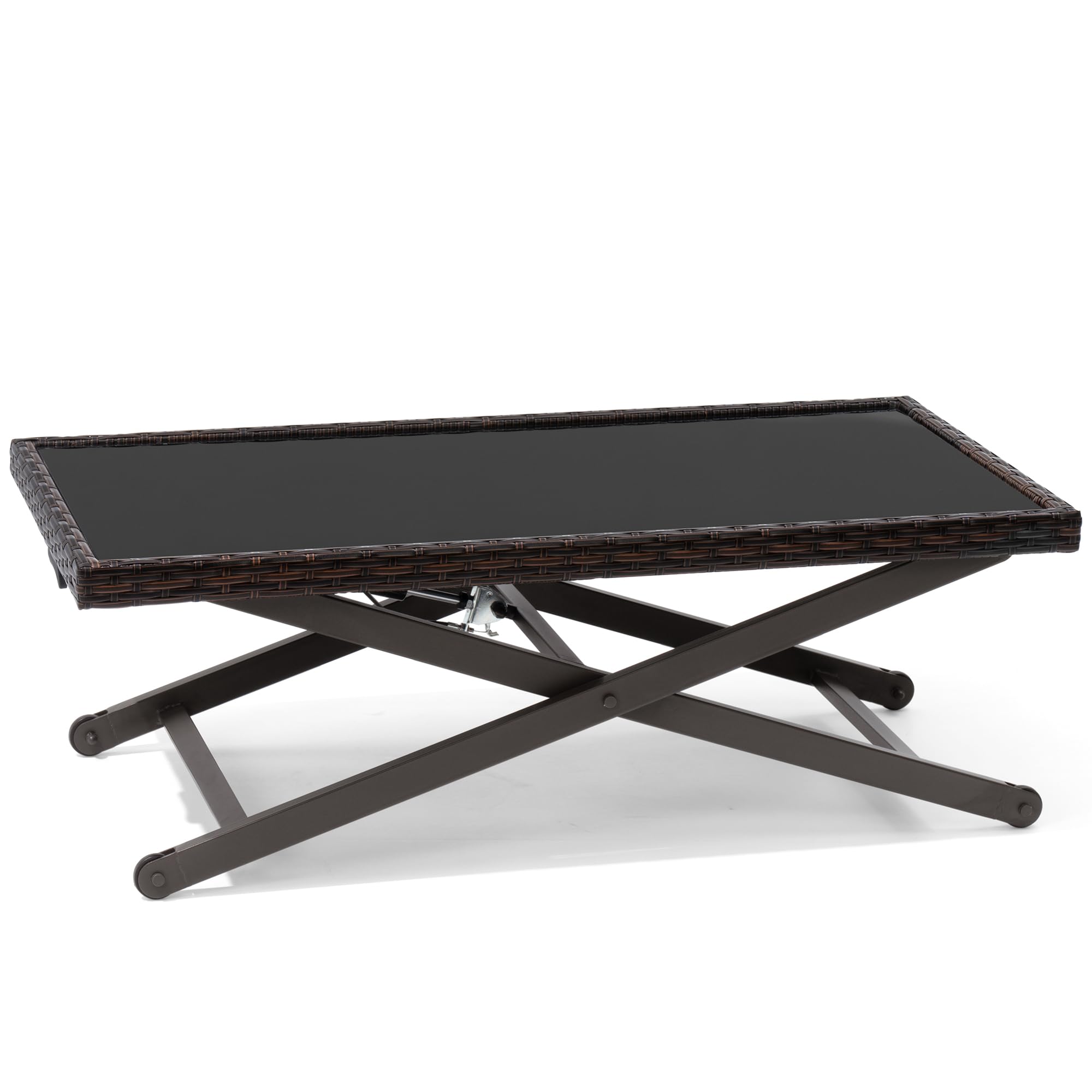 JOINHOM Patio Coffee Table Height Adjustable - Outdoor Coffee Side Table with Waterproof, Rust-Proof, Patio Tables Rectangle Coffee Tables Fit with Patio Conversation Set, Dark Brown