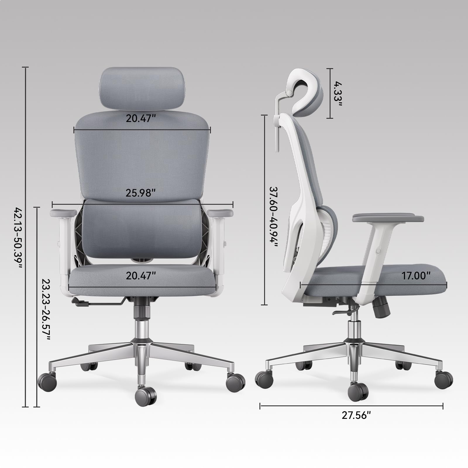 Hbada P2 Ergonomic Office Chair with 3D Lumbar Support, Big and Tall Mesh Chairs with Adjustable 3D Arms, Headrest & Comfortable Seat, Home Office Desk Chair, White