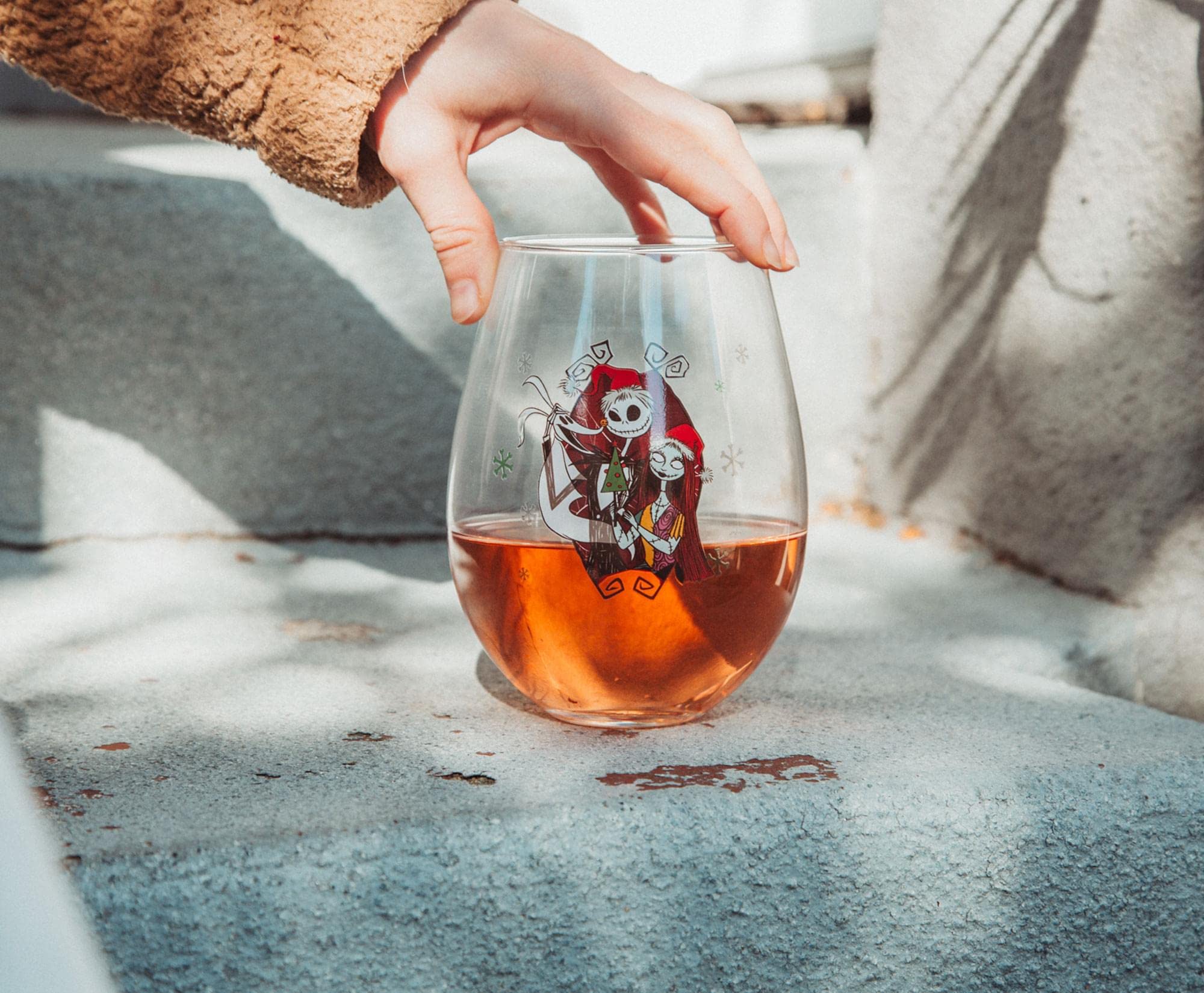 Disney The Nightmare Before Christmas Jack and Sally Stemless Wine Glass Tumbler | Holds 34 Ounces