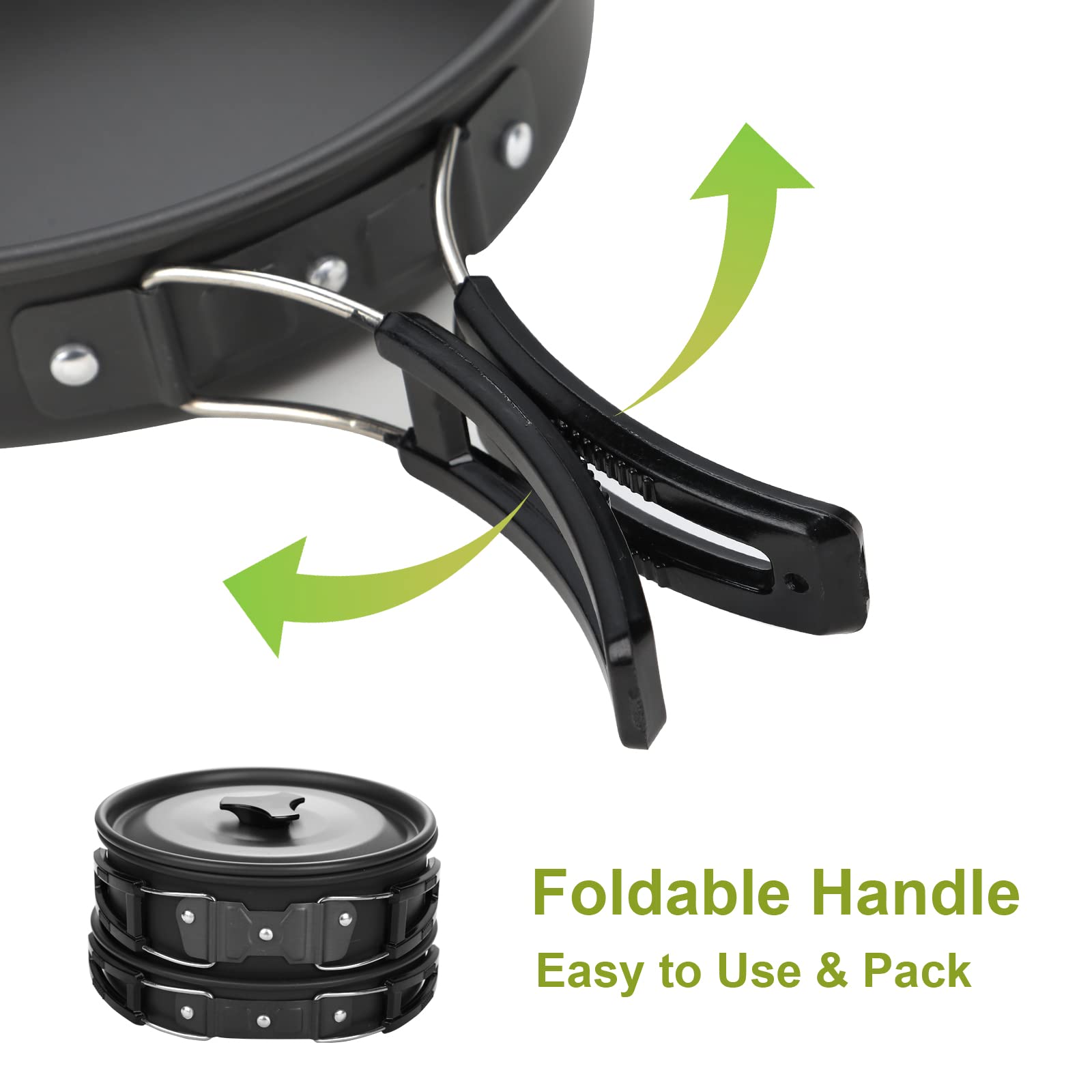 Foldable Lightweight Camping Cookware Set – 9pcs Non-Stick Folding Nesting Kettle Pots and Pans Sets for Campfire with Lid | Backpacker Must Haves Outdoor Tent Campers Aluminum Cooking Gear 1-4 People