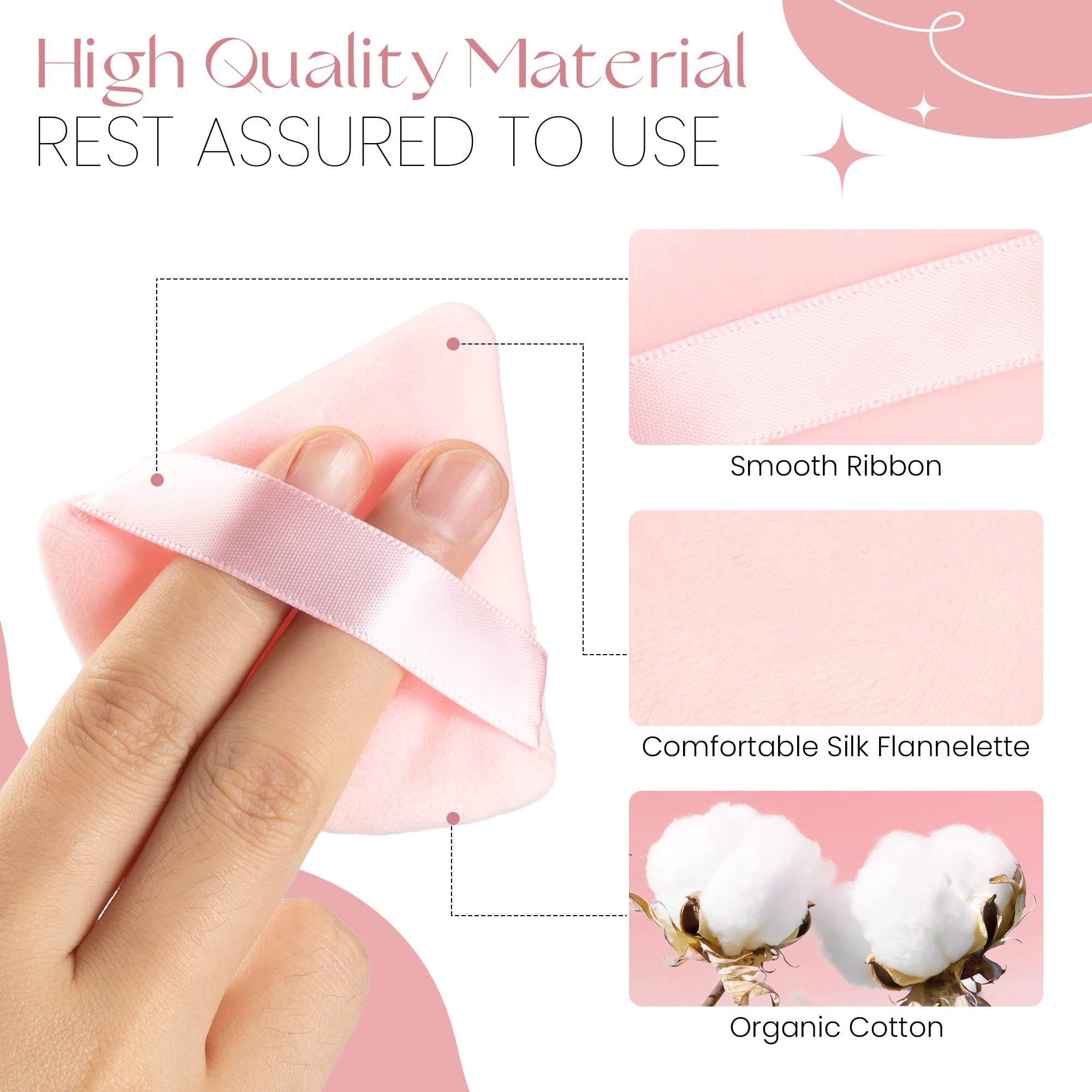 MOTZU 12 Pieces Pure Cotton Powder Puff, Made of Cotton Velour in Triangle Wedge Shape Designed for Contouring, Under Eyes and Corners, 2.76 inch Normal Size, with Strap, Makeup Tool For Cosmetic