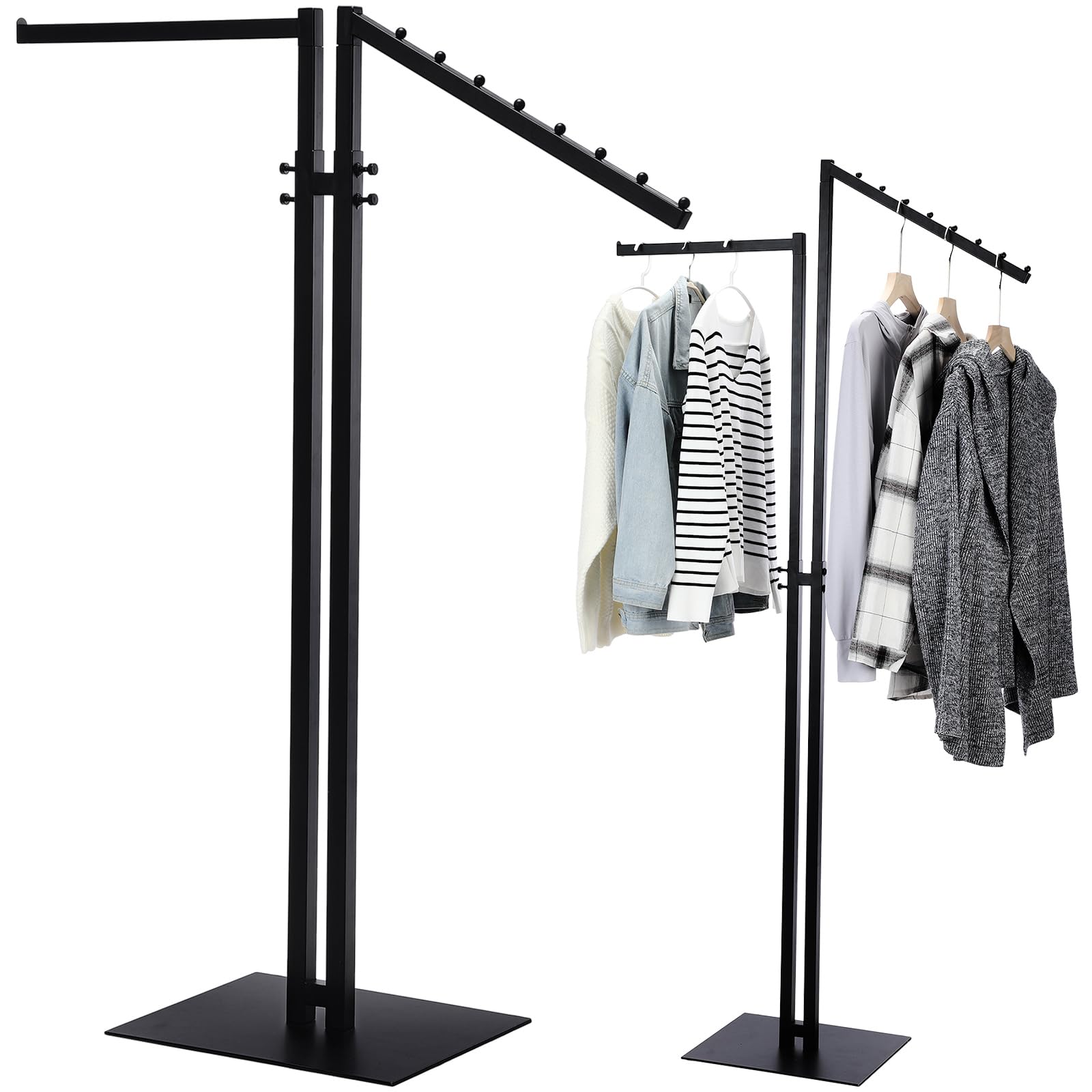 Ripeng 2 Way Clothing Rack with Straight and Slant Arms Heavy Duty Clothes Rack Garment Rack for Retail Restaurants Storage Display, Adjustable from 48 Inch to 72 Inch (Black)