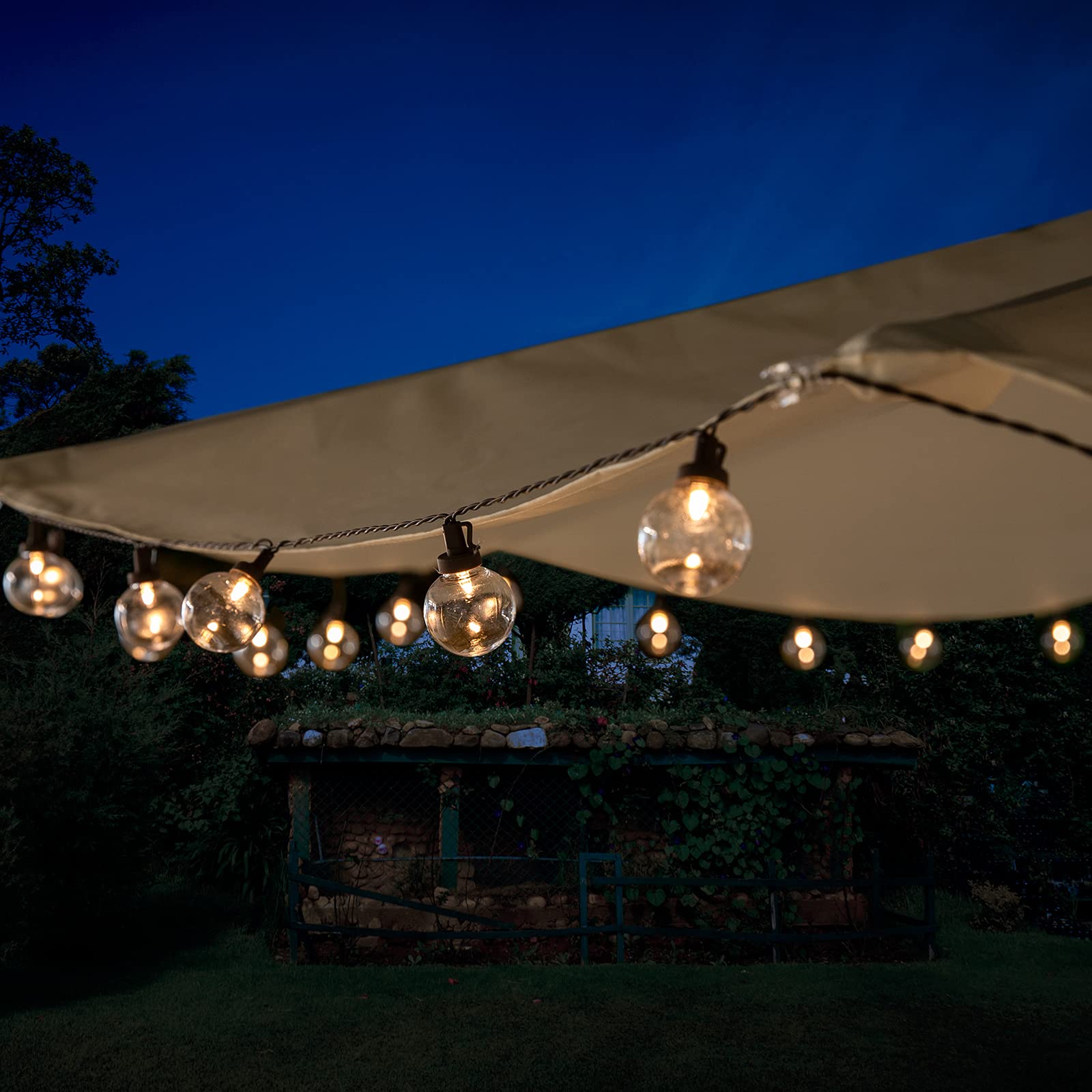 ZHONGXIN Solar String Lights Outdoor Globe, 38.6FT G40 Solar Patio String Lights Waterproof with 50 Warm White LED Plastic Bulbs, Great for Home Garden Backyard Gazebo Christmas Wedding Party Décor