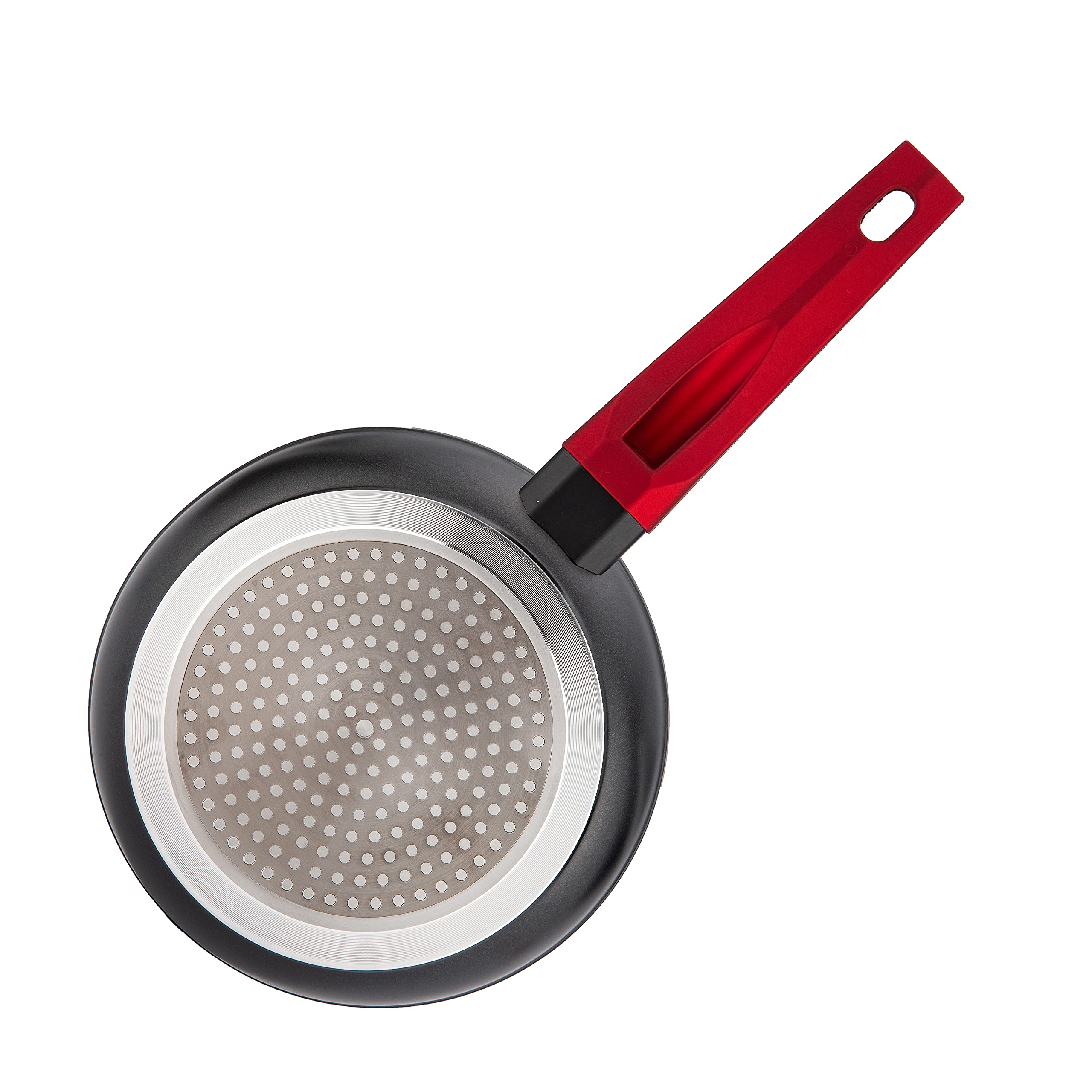 Hamilton Beach Aramco Skillet Frying Pan,12-Inch, Nonstick PFOA-Free Coating, High Performance Forged Aluminum, Induction Compatible, Stay-Cool Bakelite Handle, Large Size, Black with Red Handle
