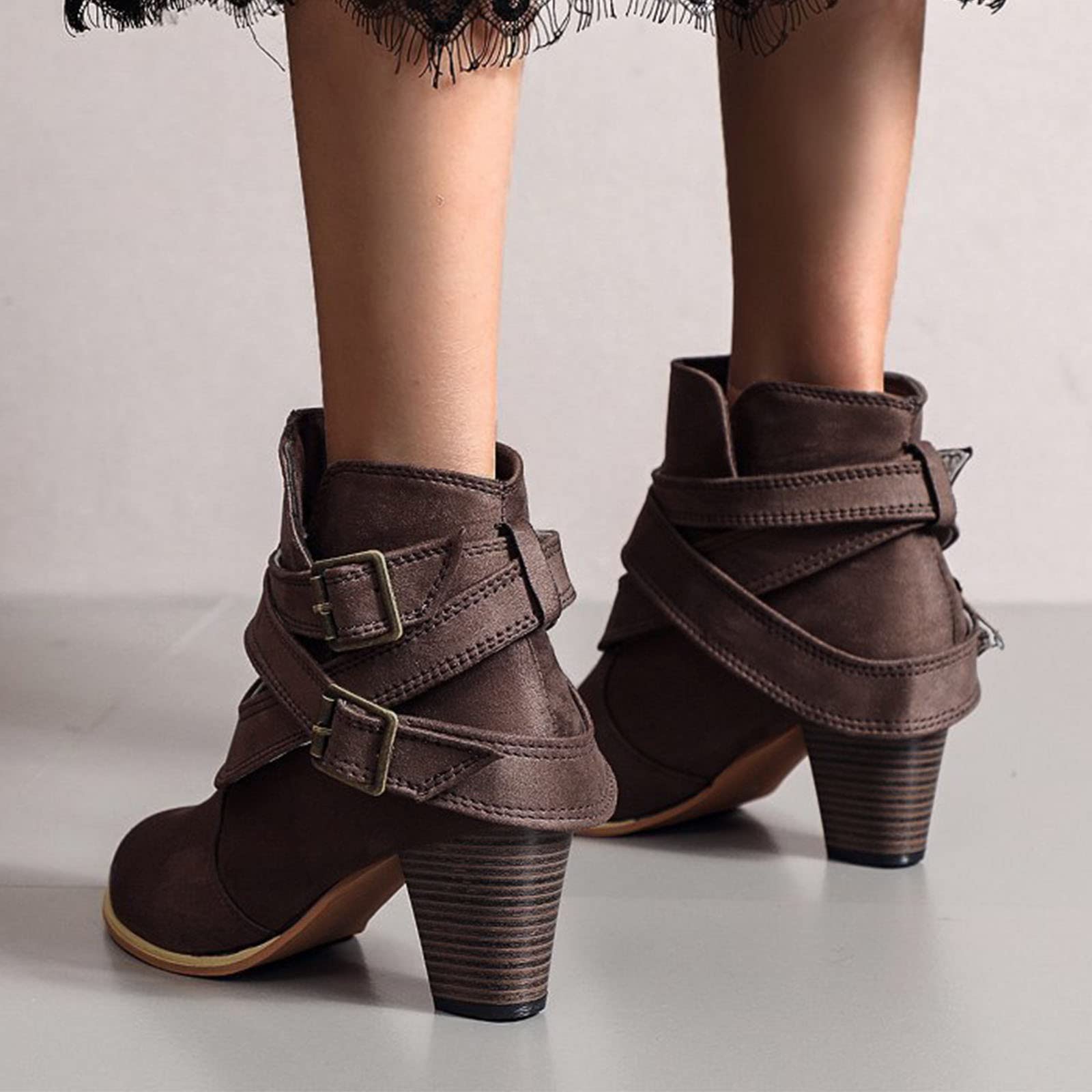 Foldap Fall Boots for Women 2022,Women's Fashion Closed Toe Multi Strap Ankle Bootie Block Hee Faux Leather Booties Chelsea Boots