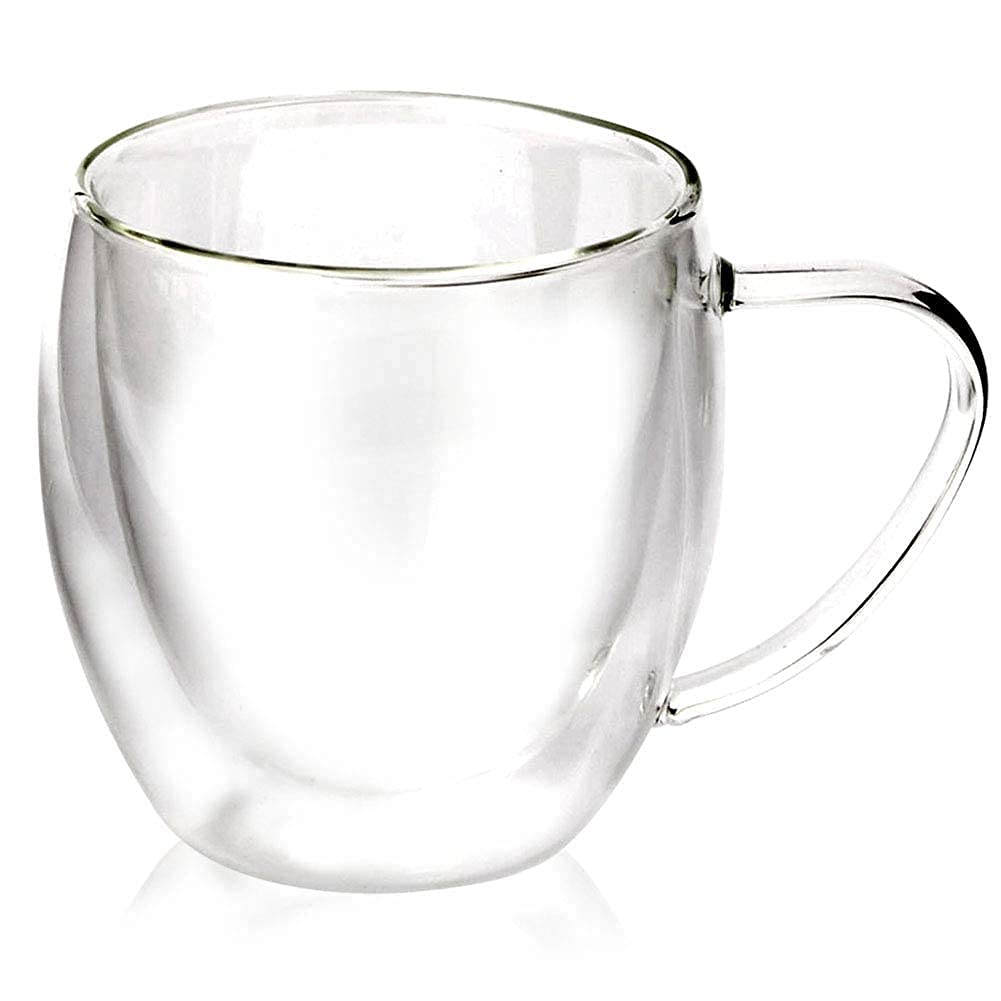 EZOWare Set of 4 Double Wall Coffee Mug Set, 8oz Clear Glass Thermal Insulated Cups with Handles for Hot or Cold Beverages, Espresso, Coffee, Tea, Cocoa, Latte, Cappuccino