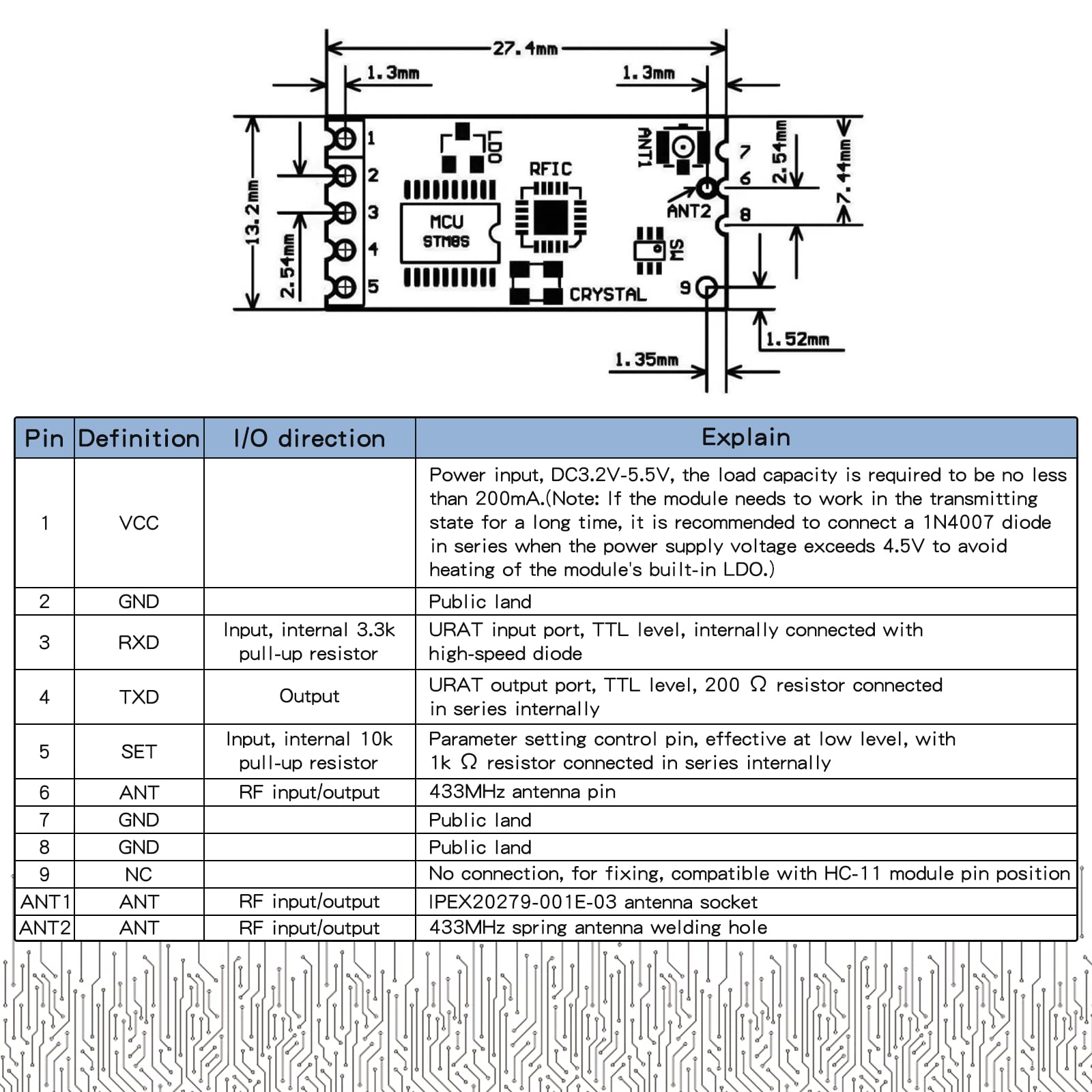HC-12 433Mhz SI4463/SI4438 Wireless Serial Port Module 1000M Replace Bluetooth with Antenna