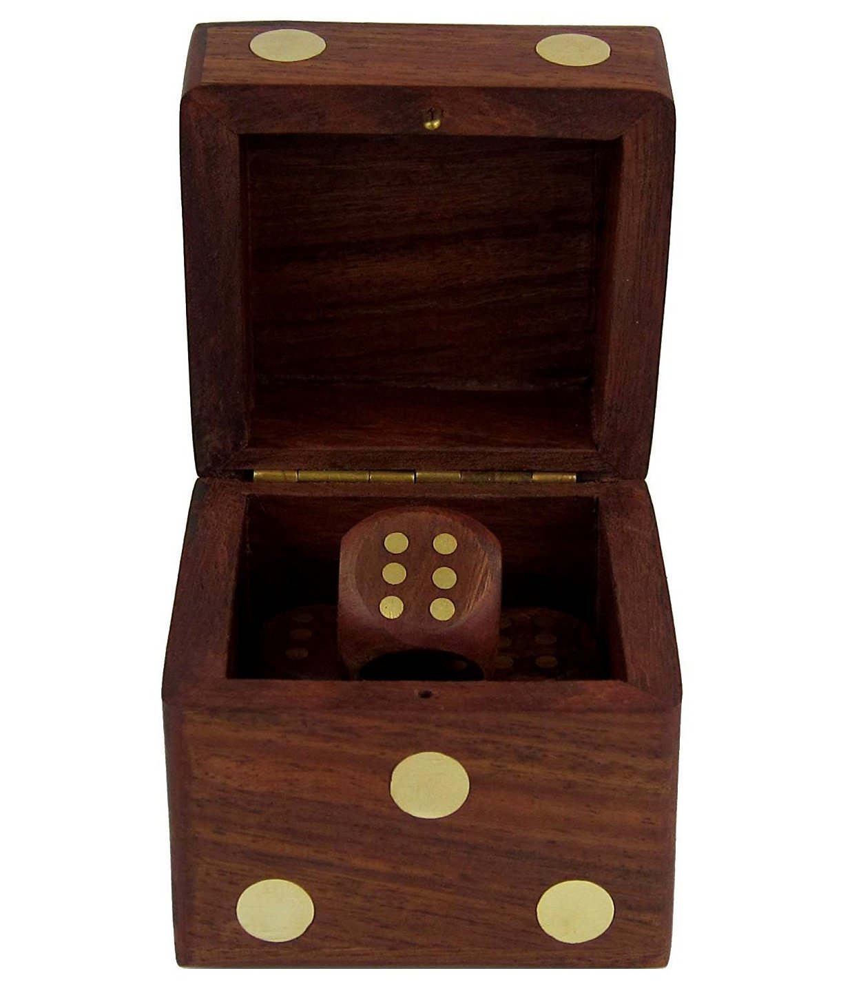 TOSQP27 Gift 5 Dice Box Set Classic Rolling Game Family Group Wooden Square Storage Case with Dice Handmade
