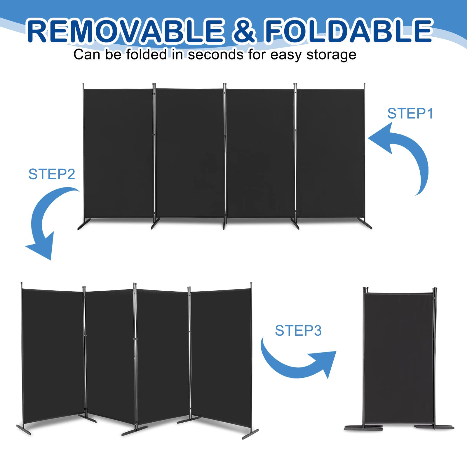 IMSEIGO 6 FT Folding Room Divider, Foldable & Portable Privacy Screens, 4 Panel Room Partition and Dividers, Indoor Room Privacy Fabric Screens for Home, Dorm, Office, Bedroom, Restaurant,Black