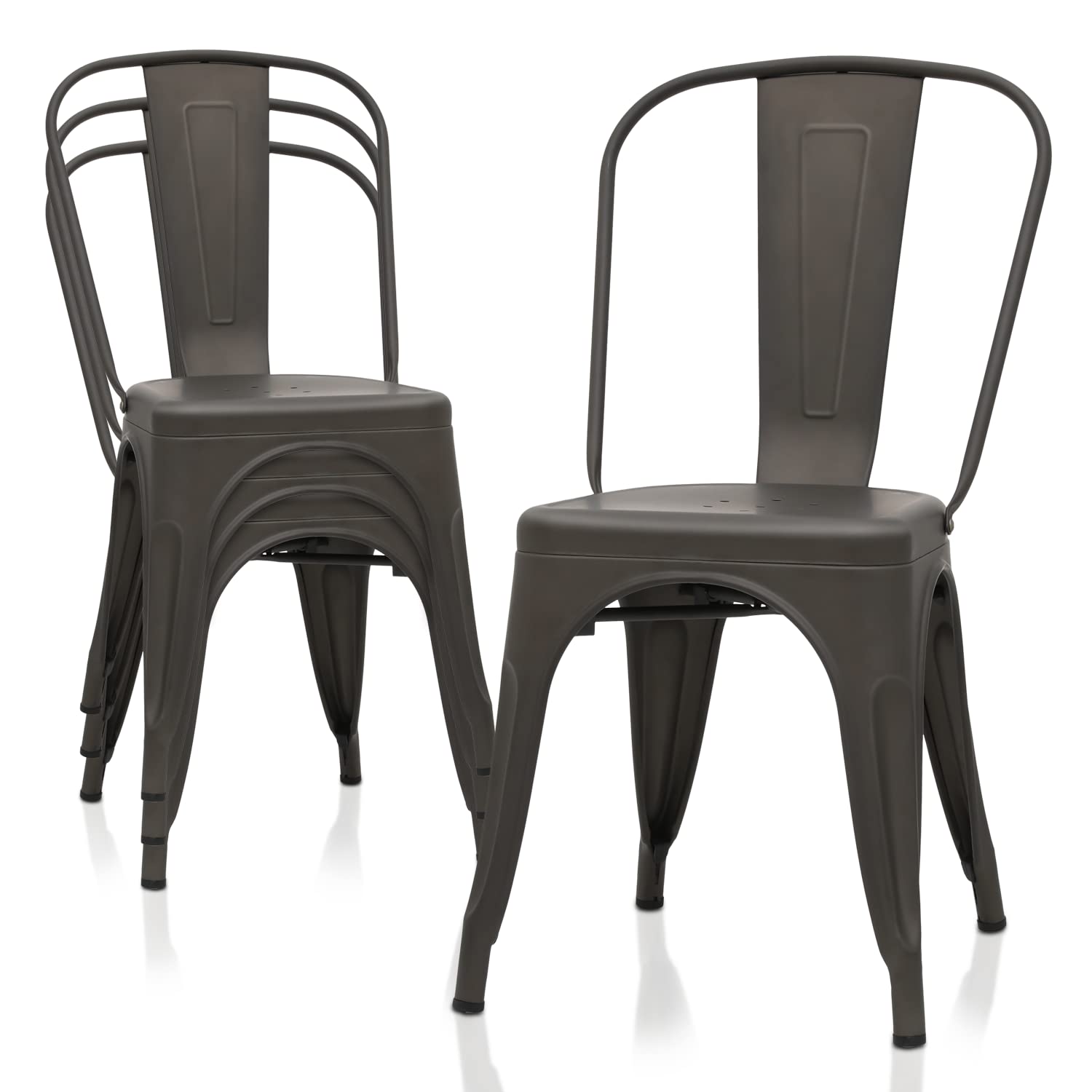 MoNiBloom Metal Dining Chair Set of 4 Stackable Indoor 17.5" Seat Height Bar Chairs with Back Outdoor Side Metal Kitchen Chairs for Bistro Cafe Side Restaurant Use, Gunmetal