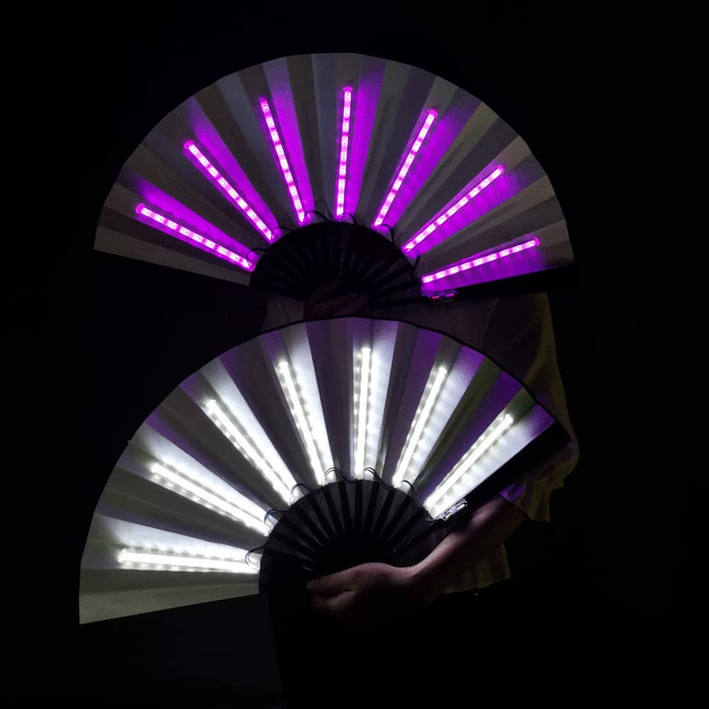 Folding Fan 1pc Led Luminous Folding Fan 13inch Party Colorful Fan Wedding Hand Fans for Dance Glow in The Dark Evening Accessory (Color : Red)