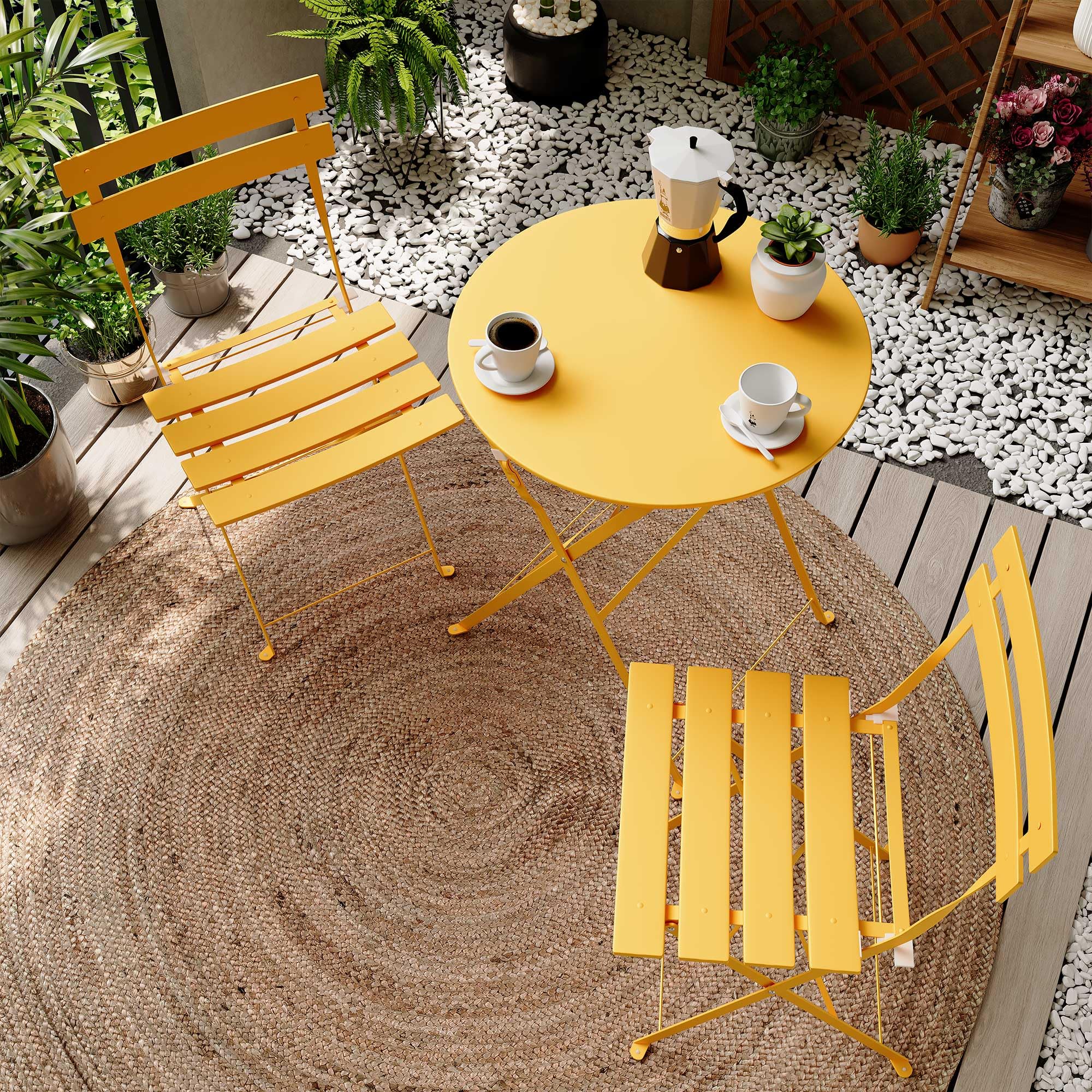 LAUSAINT HOME 3-Piece Steel Folding Bistro Set, Foldable Patio Furniture Set with Premium Frame, Outdoor Bistro Table and Chairs Set of 2 for Patio, Garden, Balcony and Poolside (Yellow)