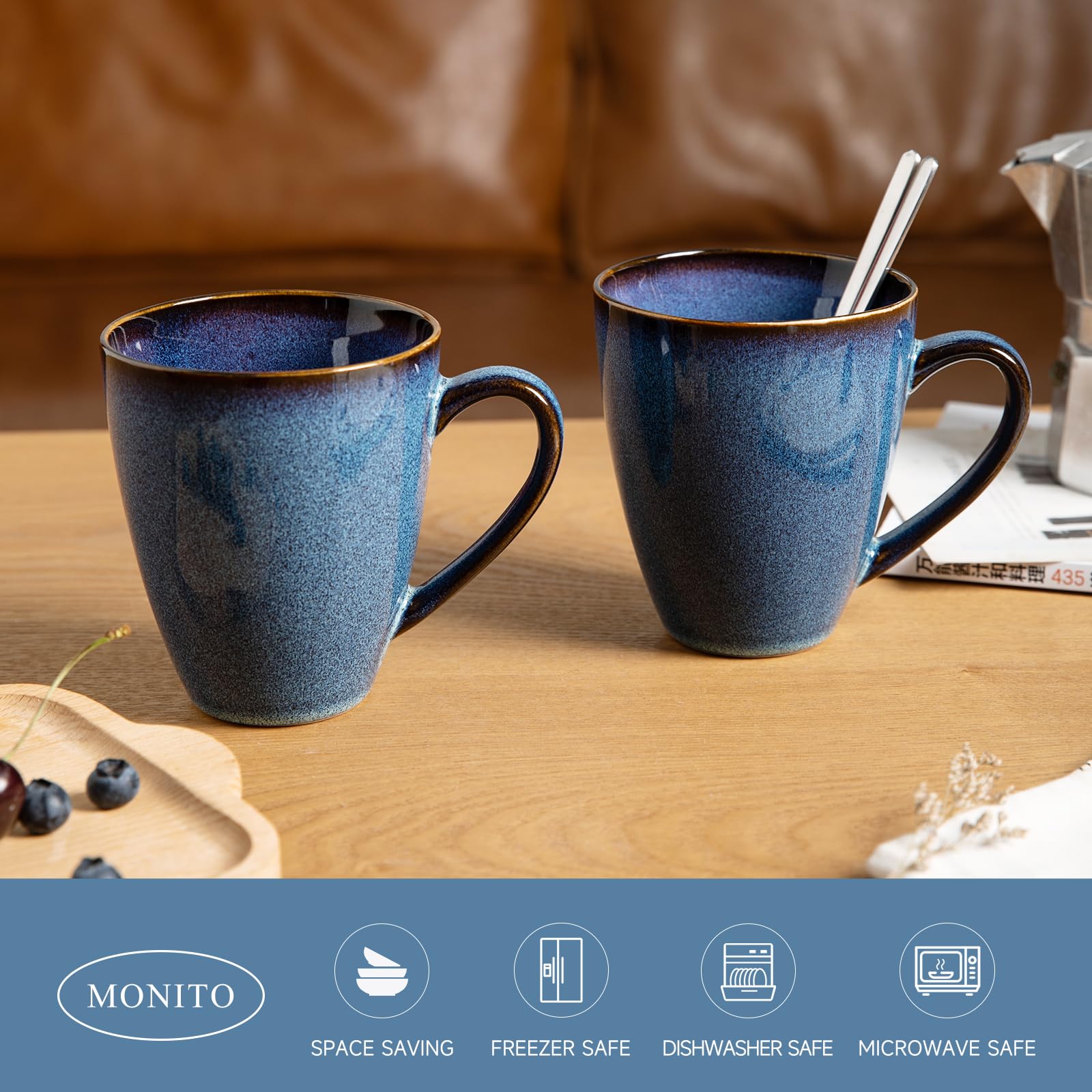 MONITO 17 OZ Coffee Mugs Set of 6, Large Ceramic Coffee Mugs,Modern Coffee Mugs Set with handle for Tea/Latte/Cappuccino/Milk/Cocoa, Funny Tea Cups for Office and Home, Engagement Gifts. (Starry Blue)